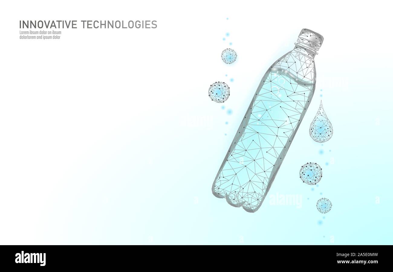 3D water bottle polygonal banner. Aqua liquid package. Plastic ...