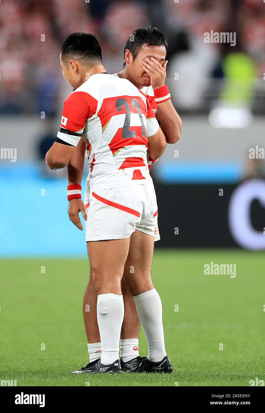 Japan's Fumiaki Tanaka (left) and Yutaka Nagare look dejected after the ...