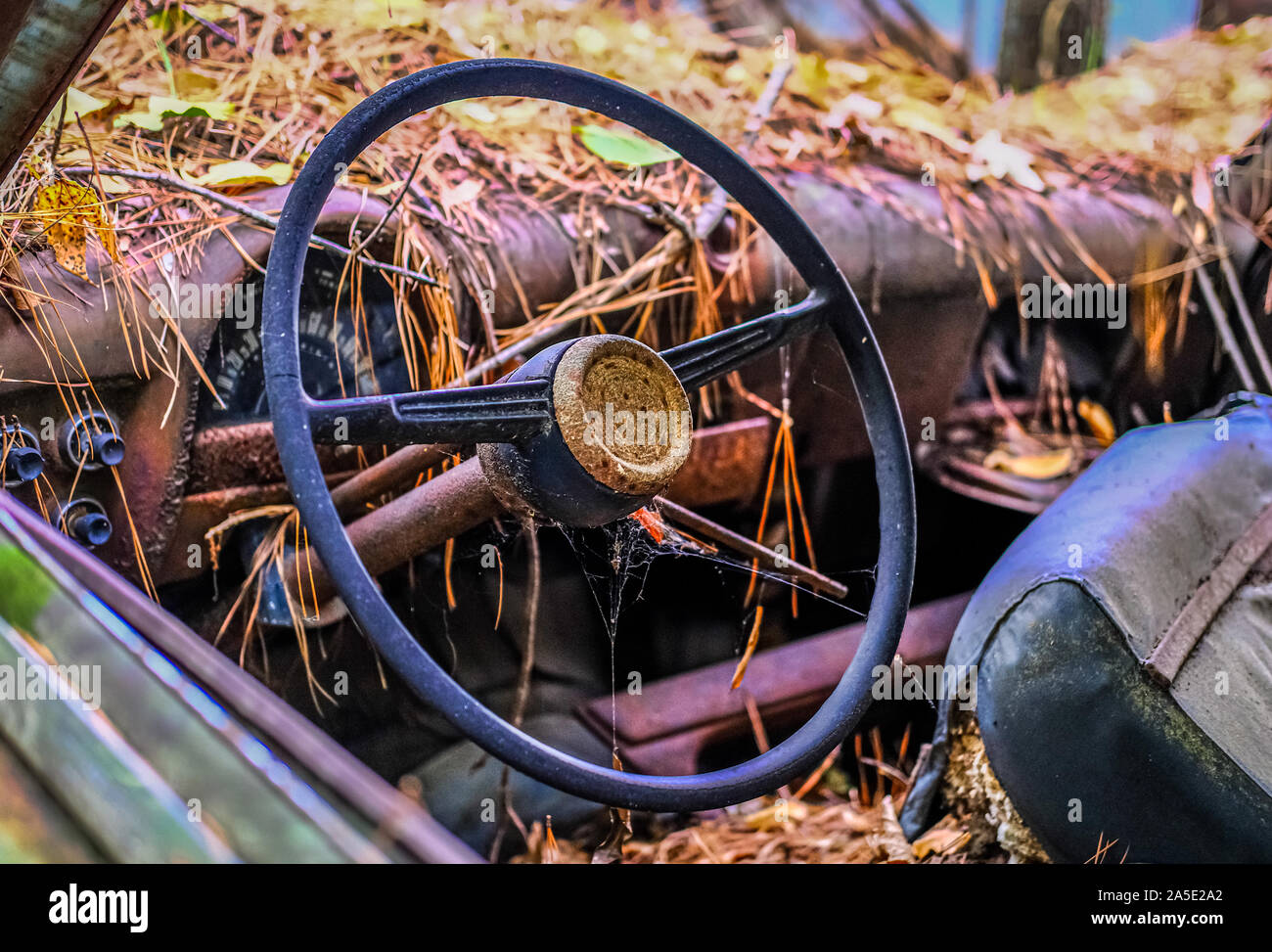 Steering Wheel in Wrecked Car Stock Photo - Alamy