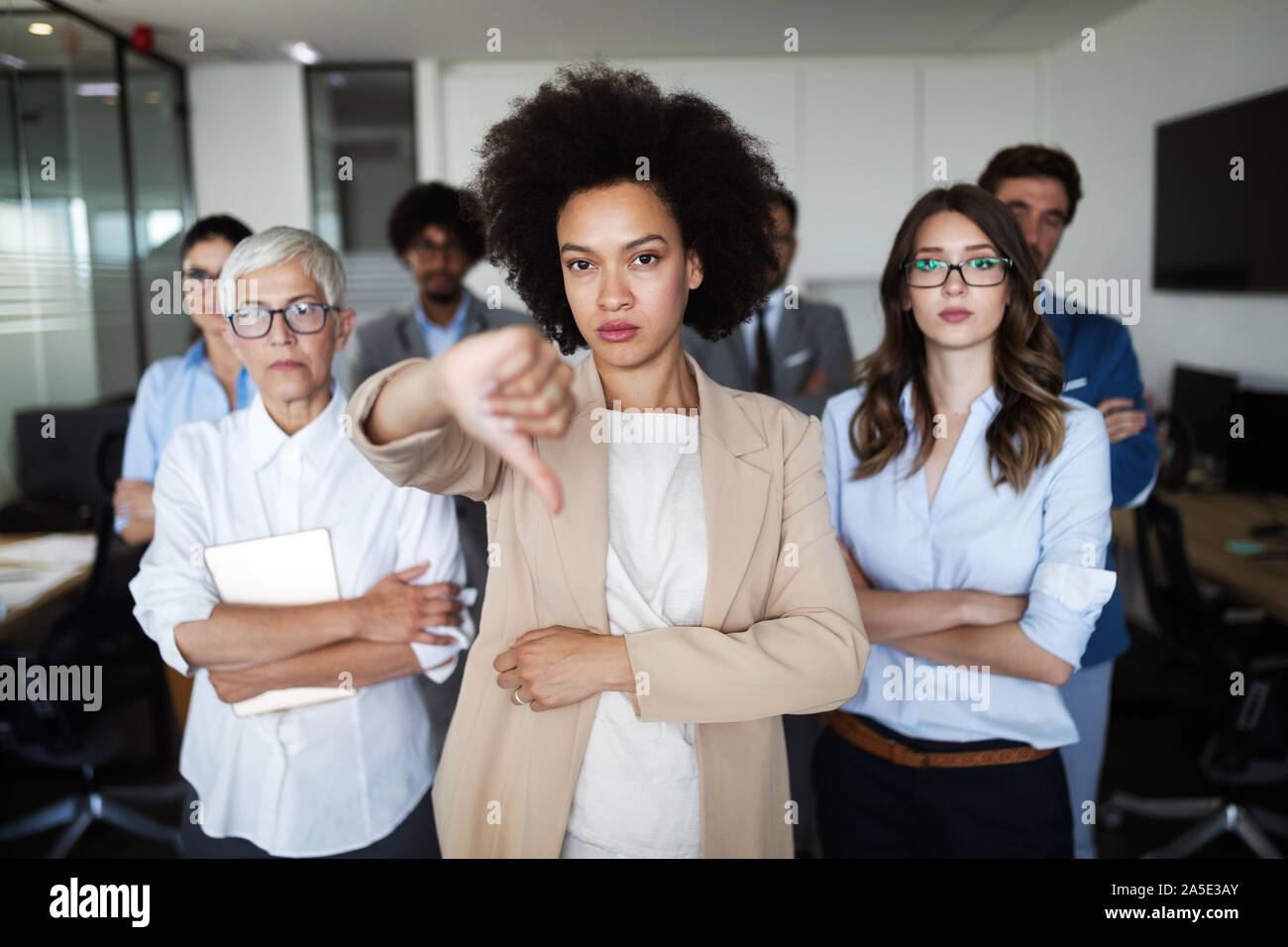 Group of unsuccessful business people and badly managed company leads ...