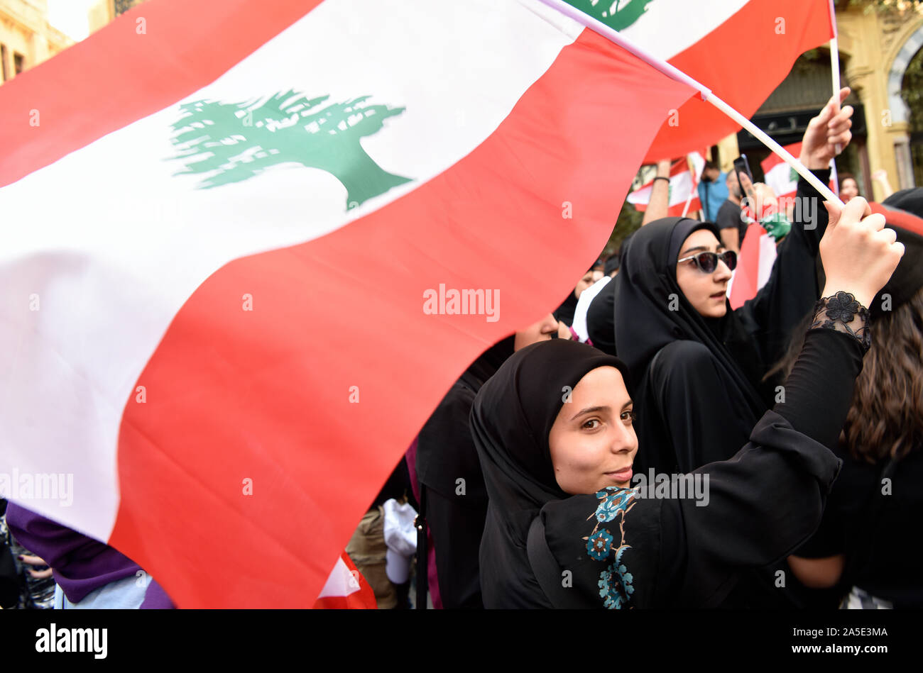 Anti-government protests, Downtown, Beirut, Lebanon. 19 October 2019 ...