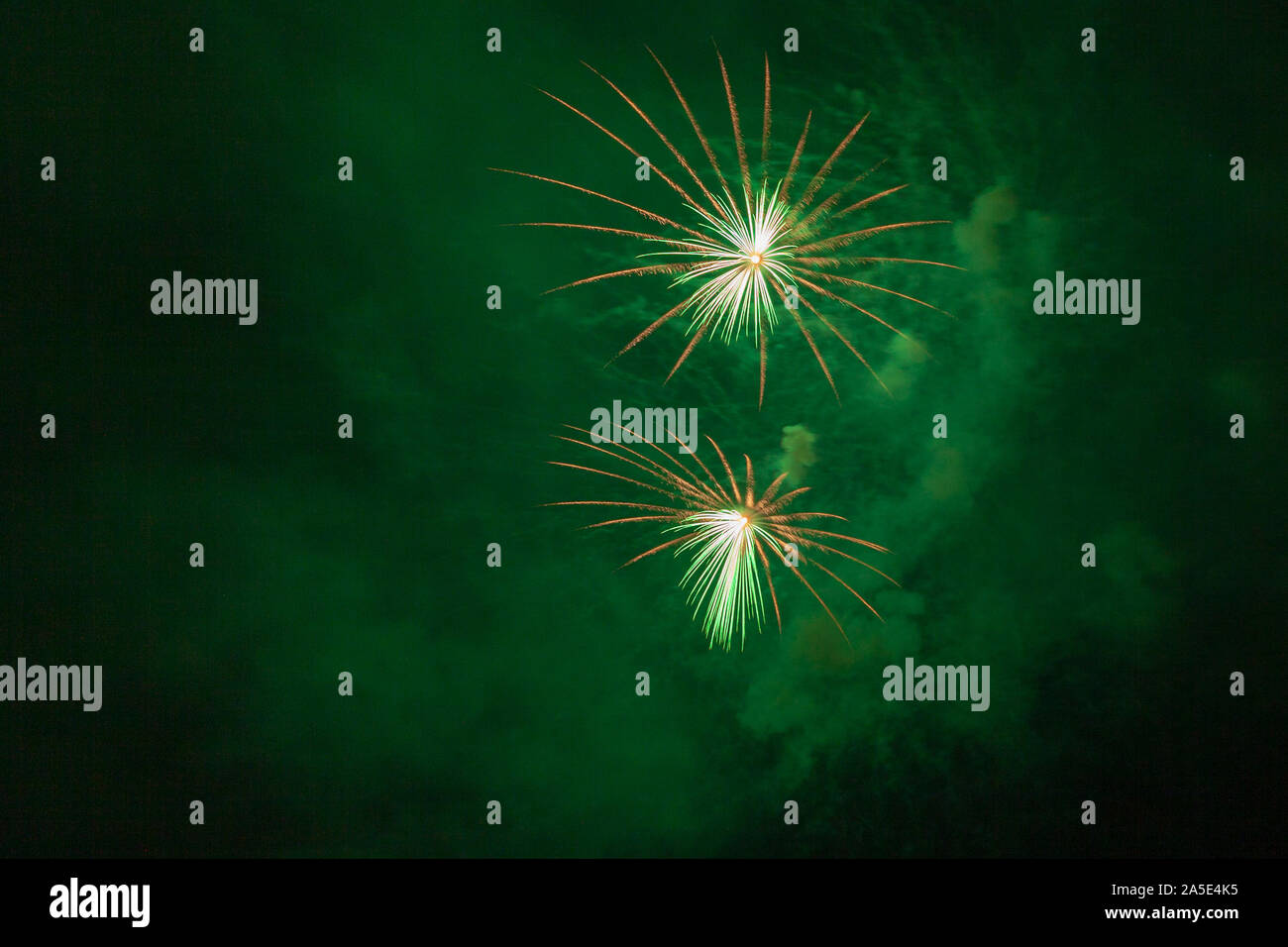 Brilliant green fireworks against the backdrop of the night sky Stock ...