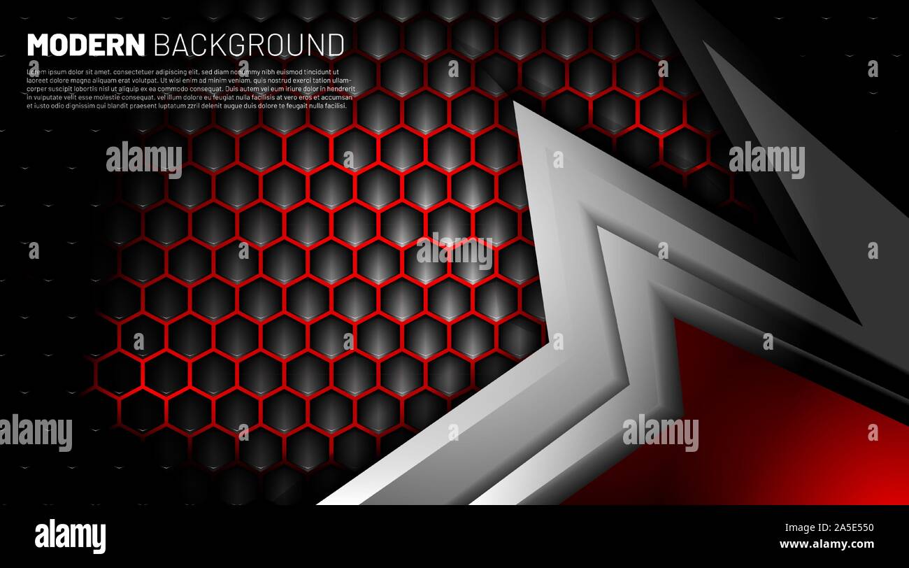 Black and gray shape background. Hexagon geometric pattern with red ...