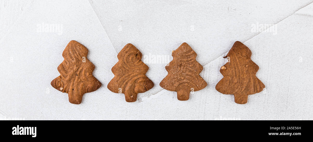 Collection of Christmas gingerbread cookies on white background. Long ...