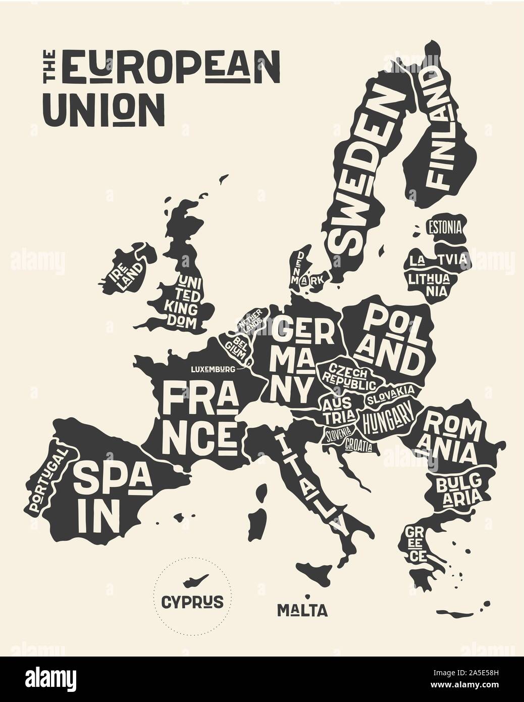 European Union, Europe. Poster map of the European Union Stock Vector ...