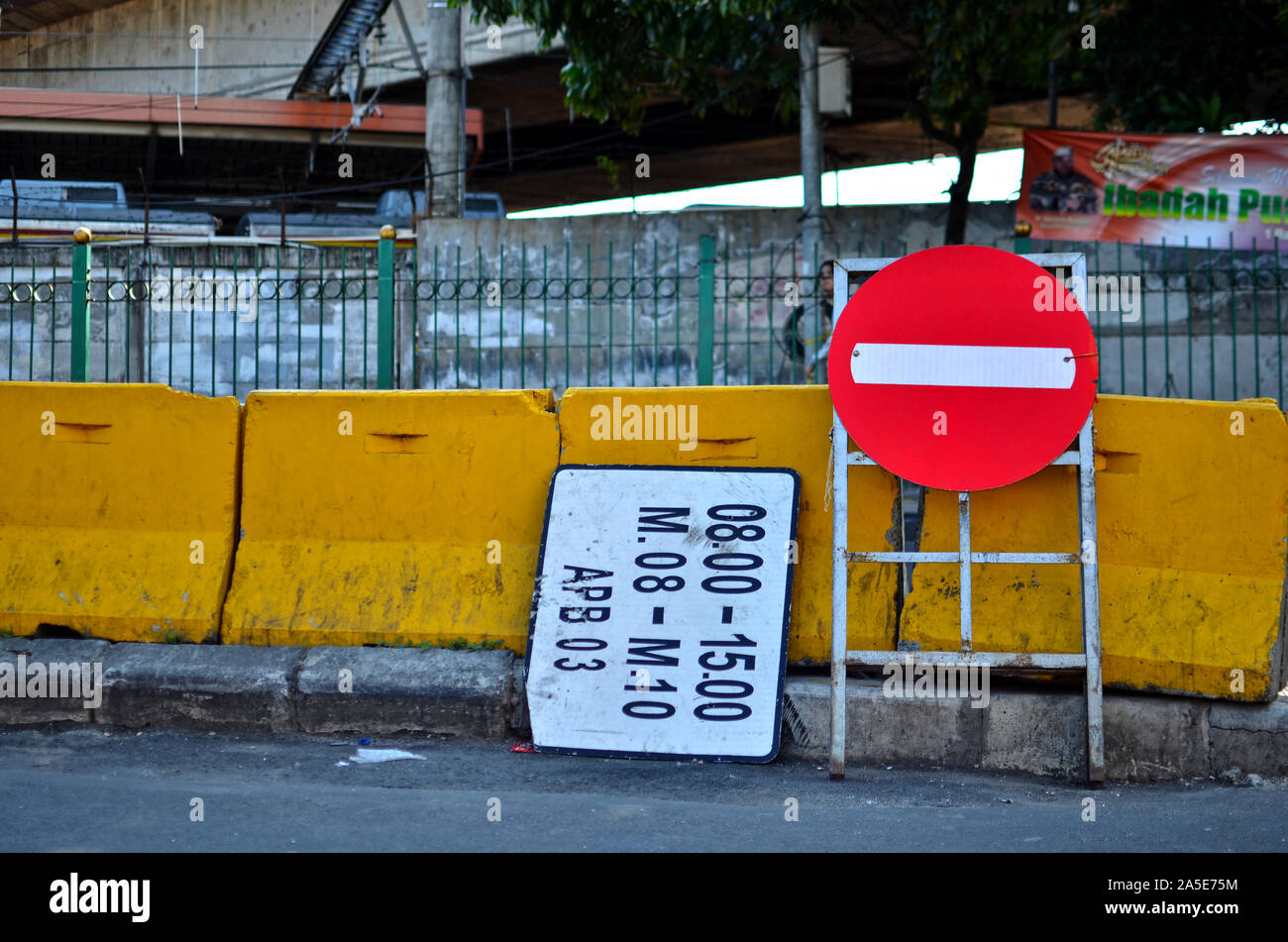 No entry sign on the street Stock Photo - Alamy