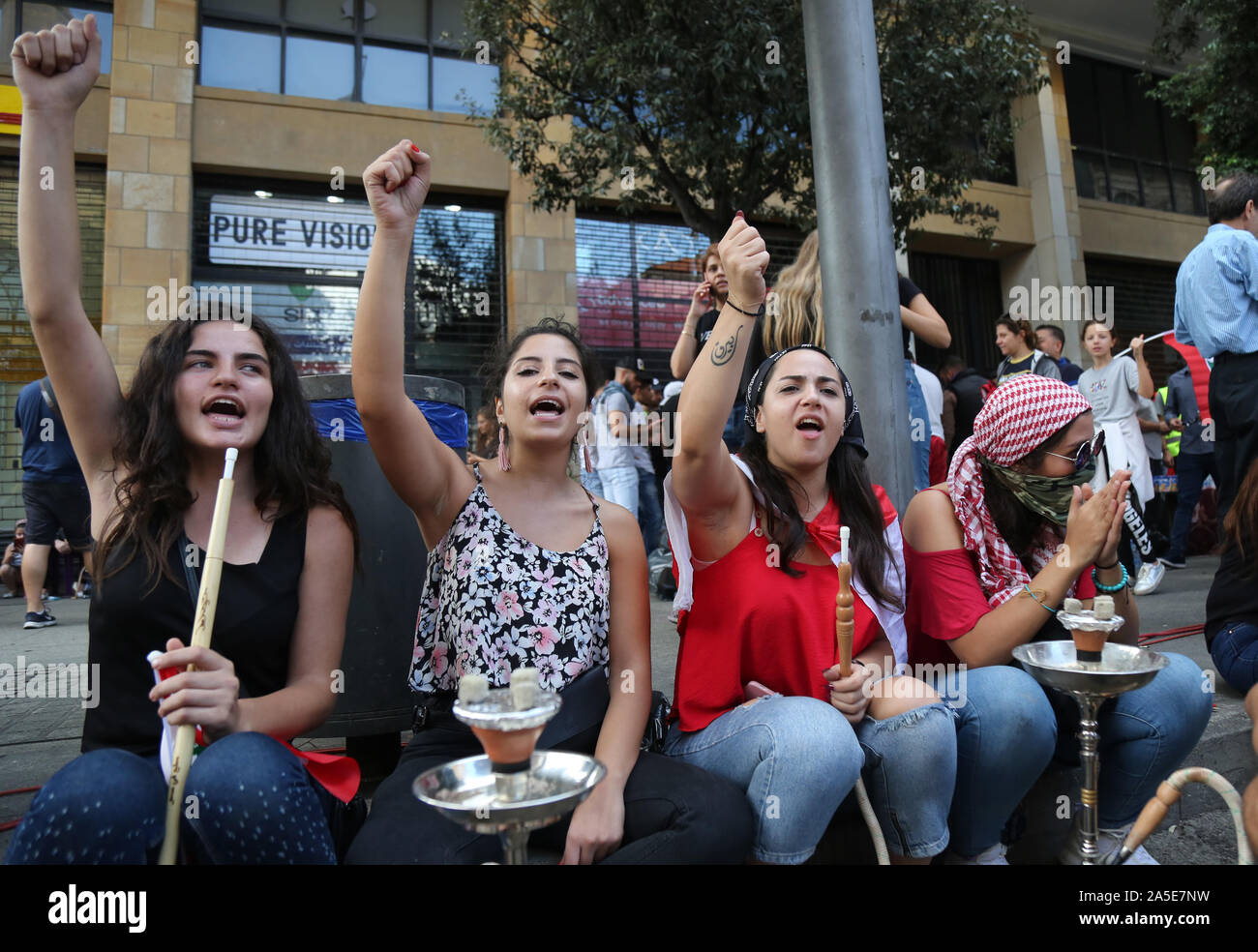 Beirut, Lebanon. 20th Oct, 2019. Lebanese girls, smoking Hubble bubble ...