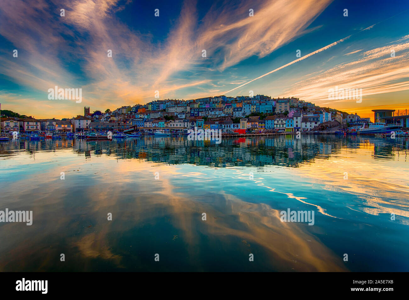 The fishing port of Brixham at full tide with an interesting sky ...