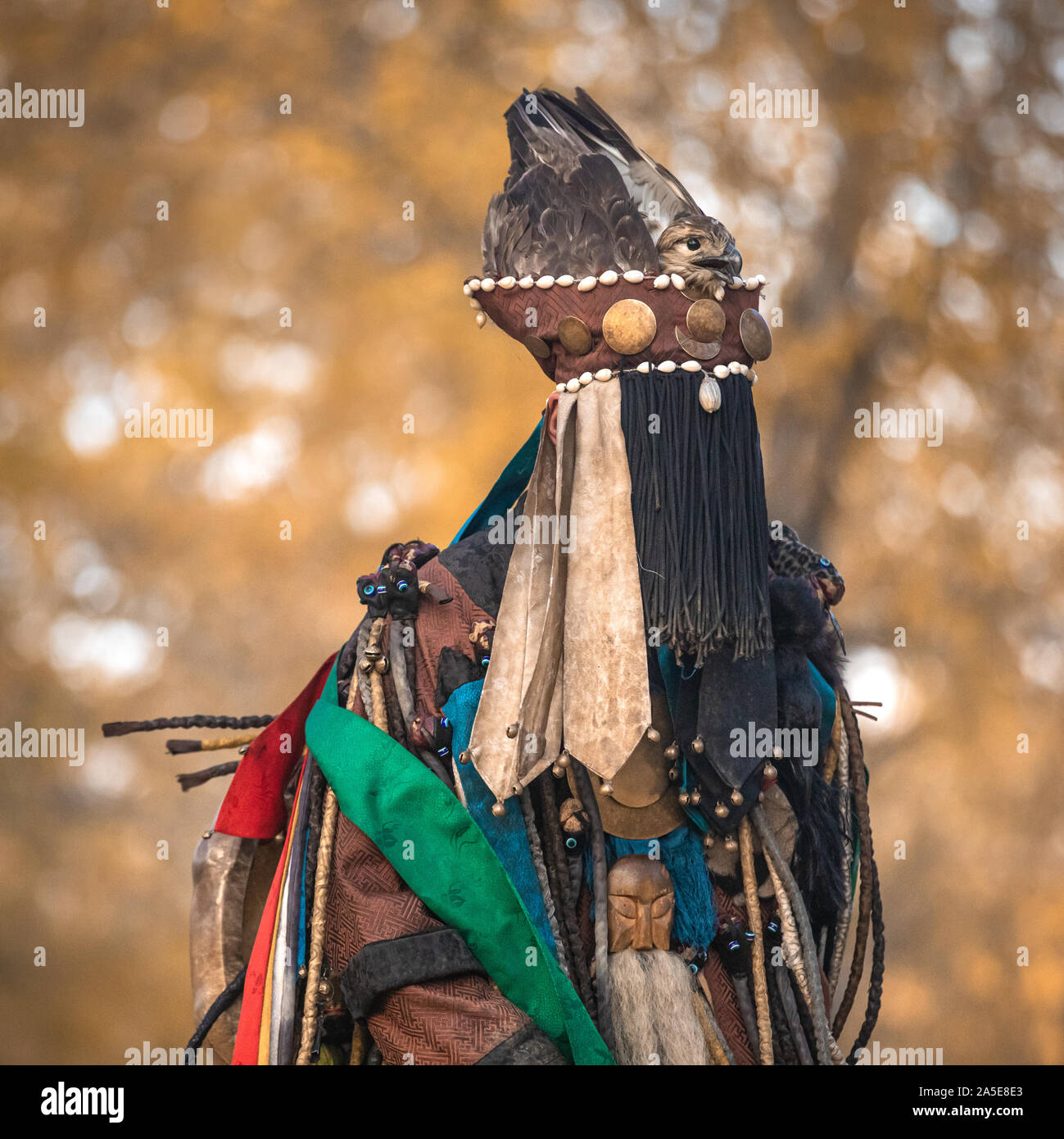 Mongolian traditional shaman performing a traditional shamanistic ...