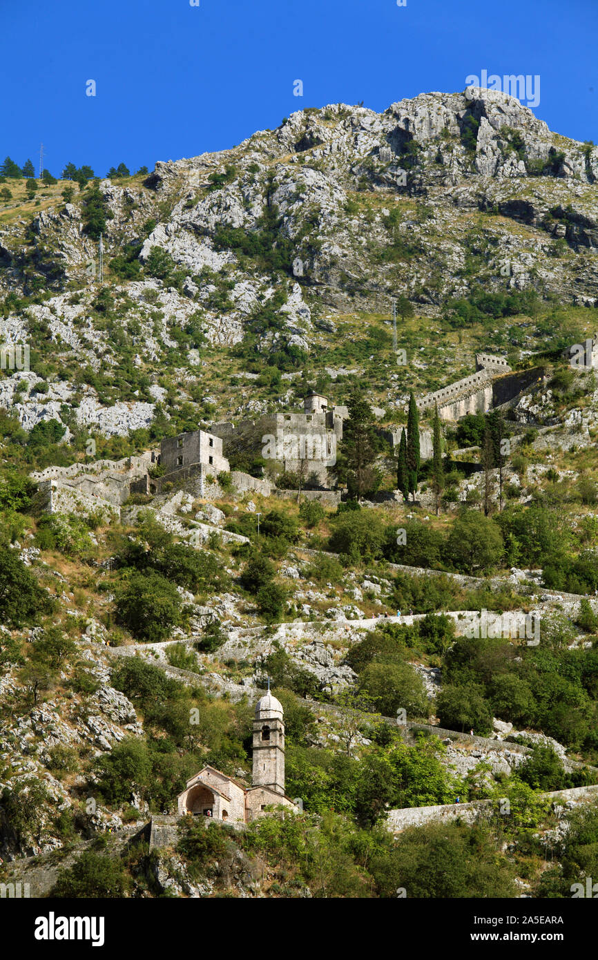 Montenegro, Kotor, mountains, landscape, scenery, town walls Stock ...