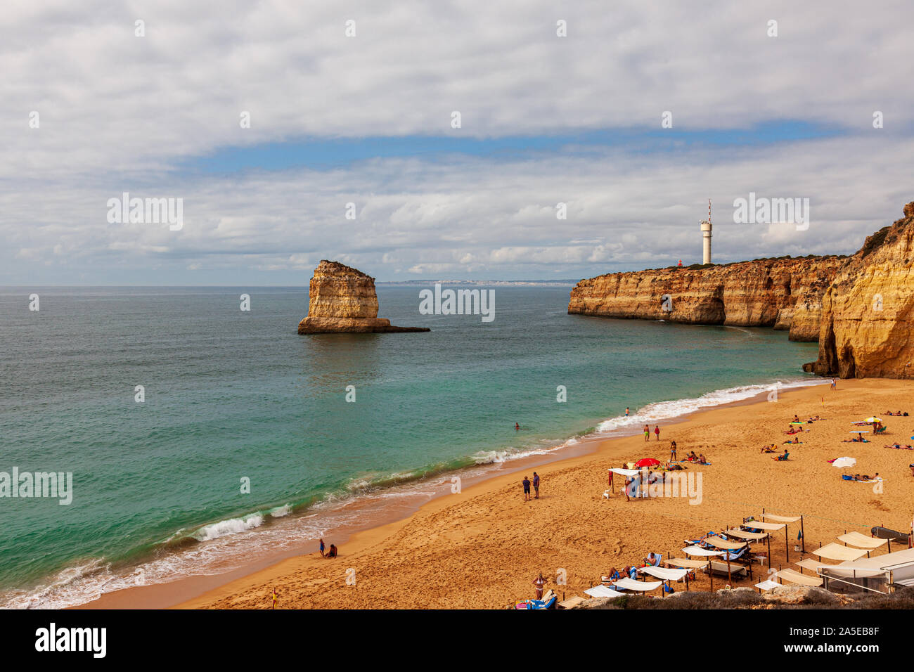beach on the algarve coast rock stack formation and outcrop Stock Photo ...