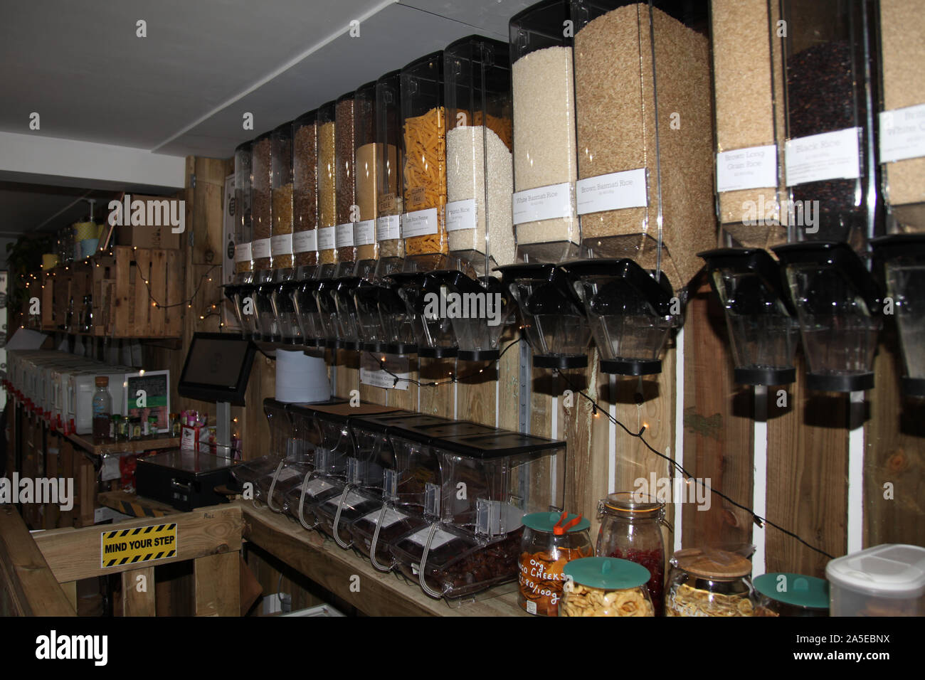 Plastic free shopping services, food items on sale in shop without ...