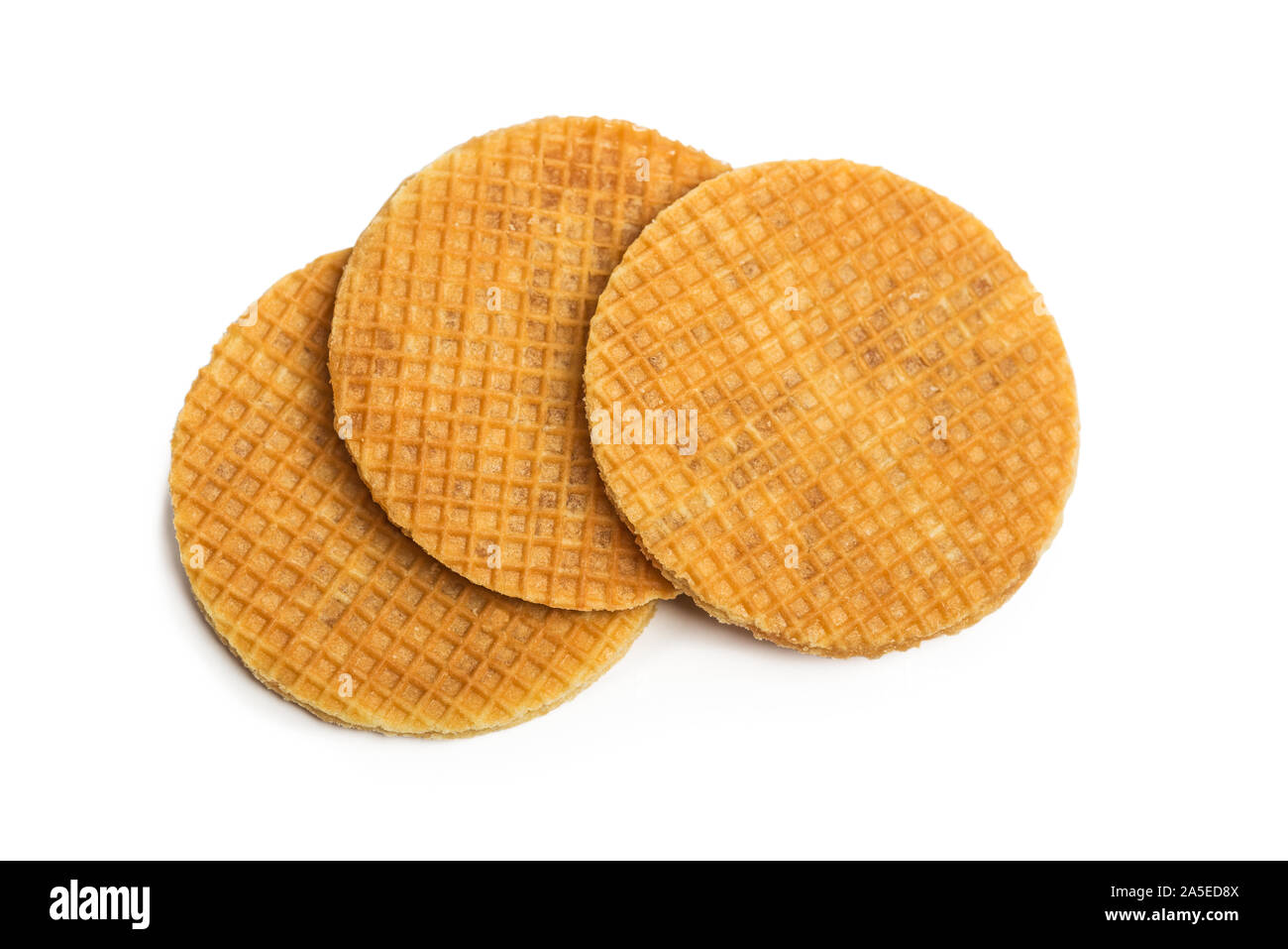 Round Dutch syrup waffle isolated on a white background with clipping ...