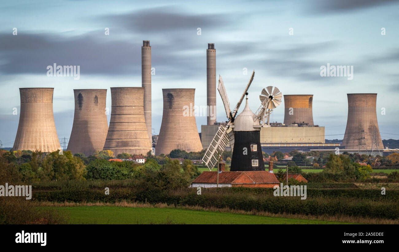 West Burton Power Station and North Leverton Windmill Stock Photo - Alamy