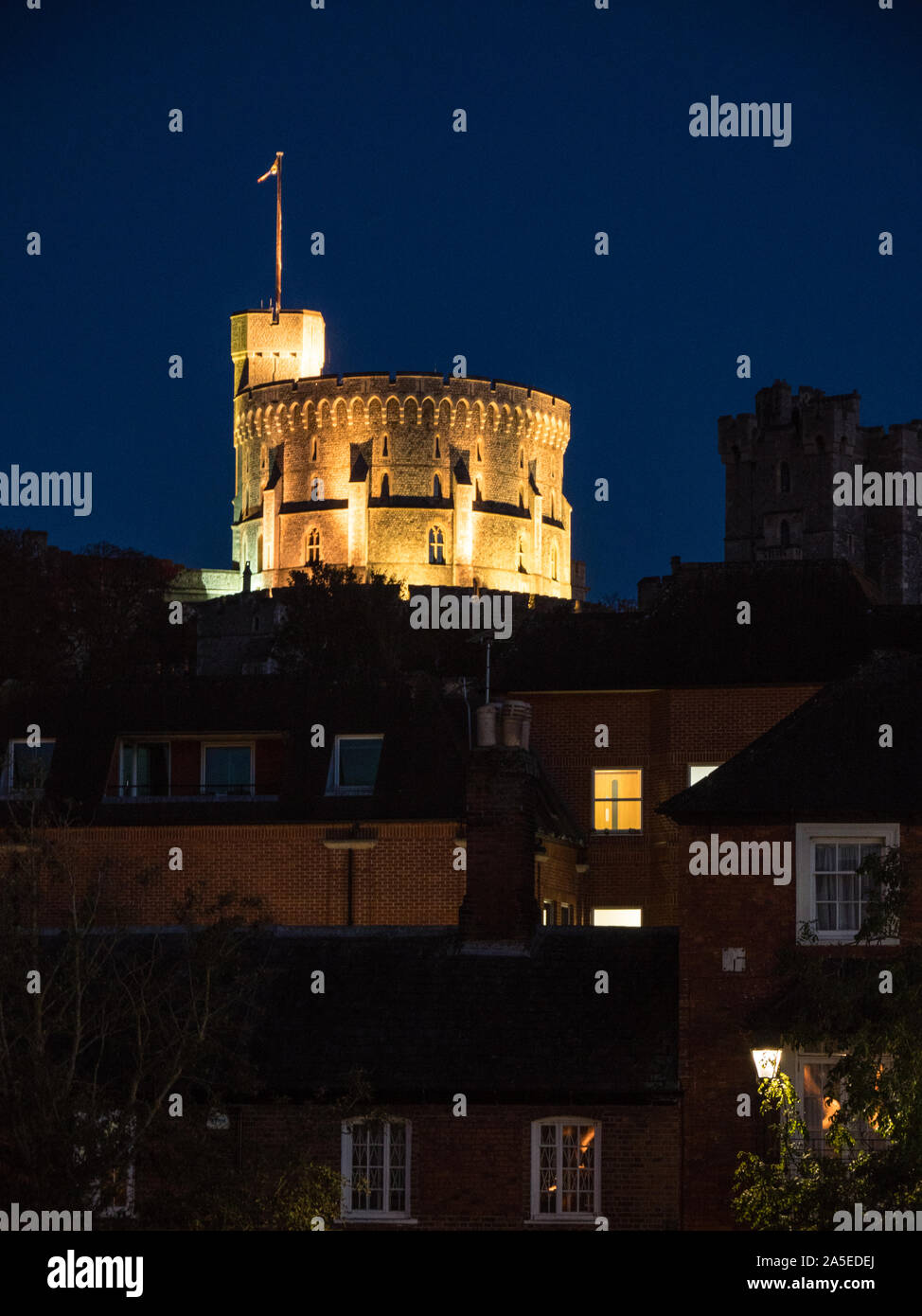Keep or Round Tower, at Night Time, Windsor Castle, Windsor, Berkshire ...