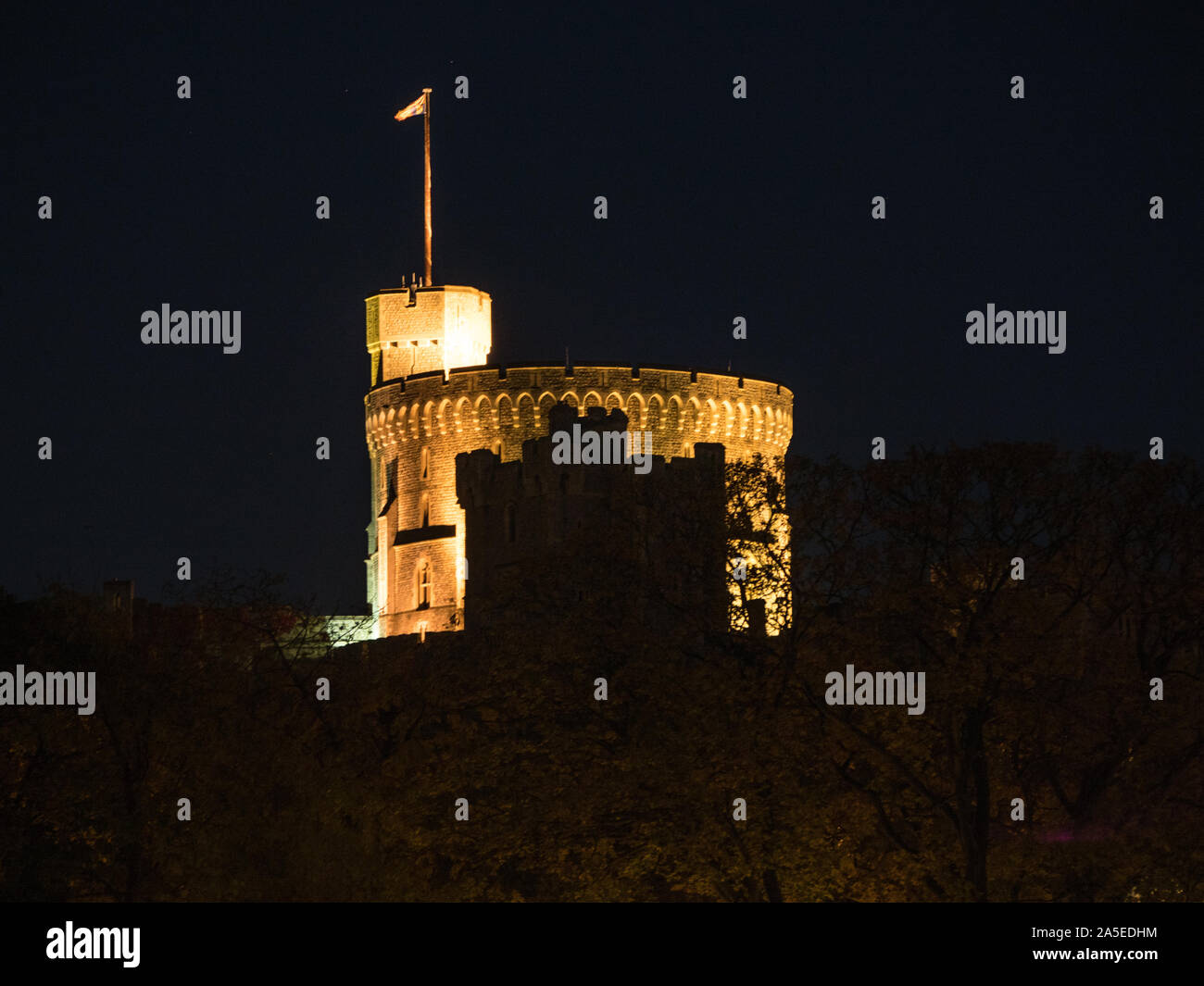 Keep or Round Tower, at Night Time, Windsor Castle, Windsor, Berkshire ...