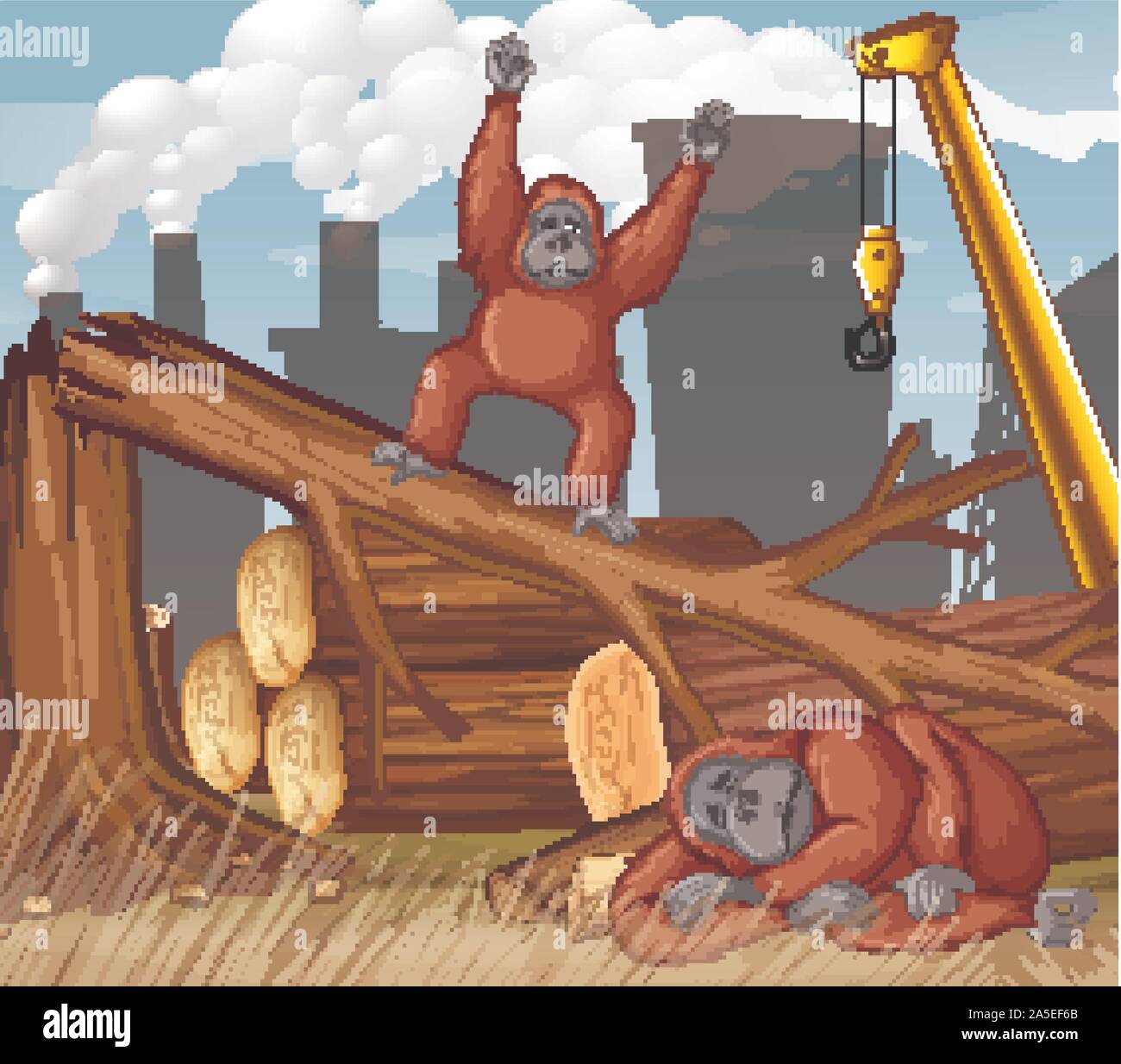 Scene with chimpanzee and deforestation illustration Stock Vector Image ...