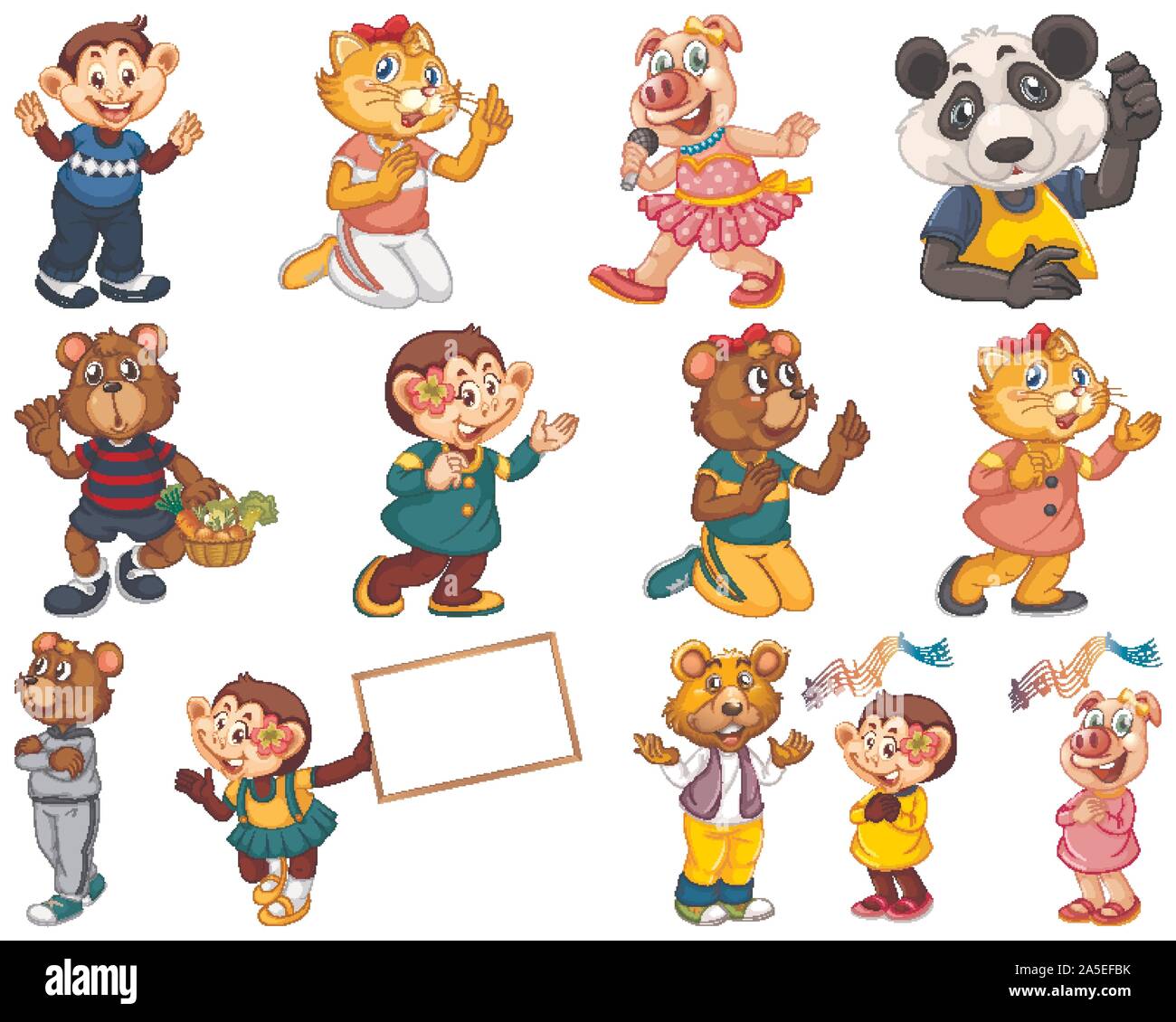 Animals acting in human-like actions and poses illustration Stock ...