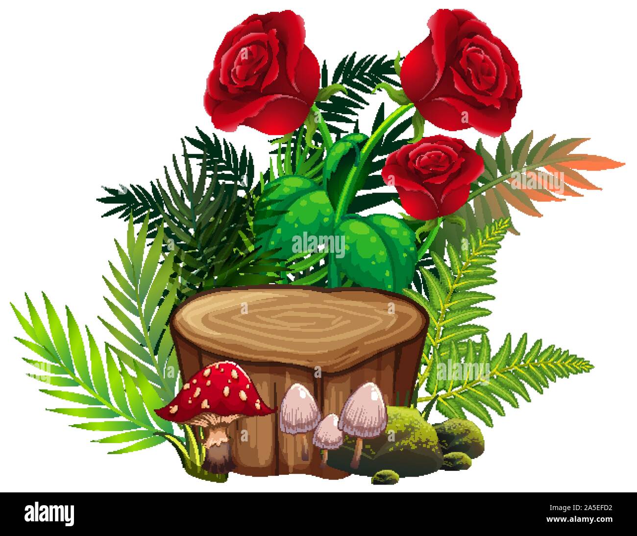 Red roses and ferns on white background illustration Stock Vector Image ...