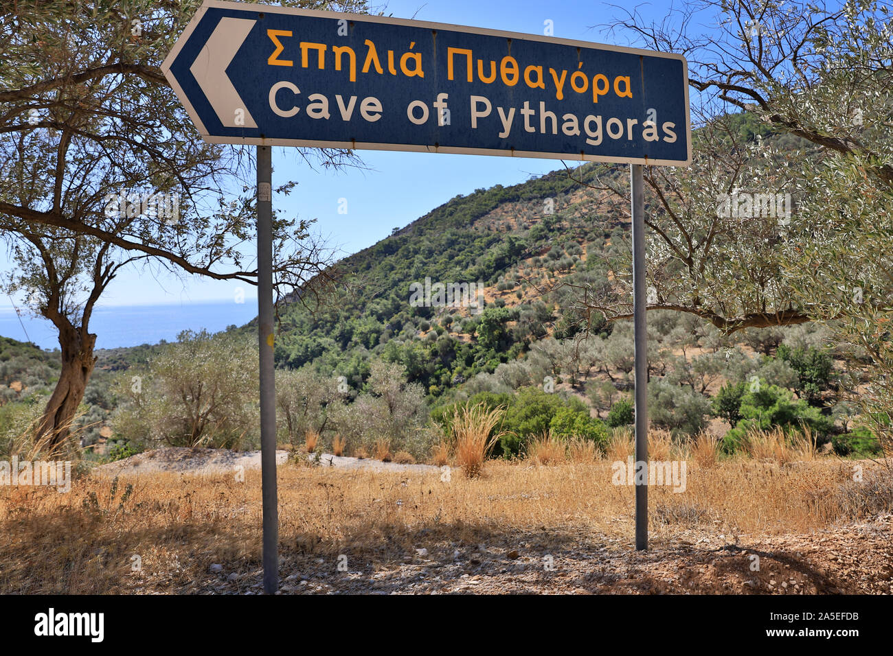 Cave of Pythagoras in the hills above Marathokambos on the Greek island ...