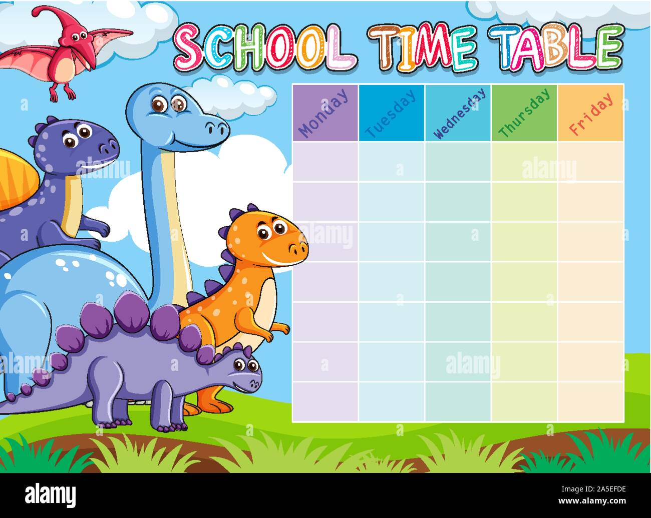 Dinosaur school timetable with animals illustration Stock Vector Image ...