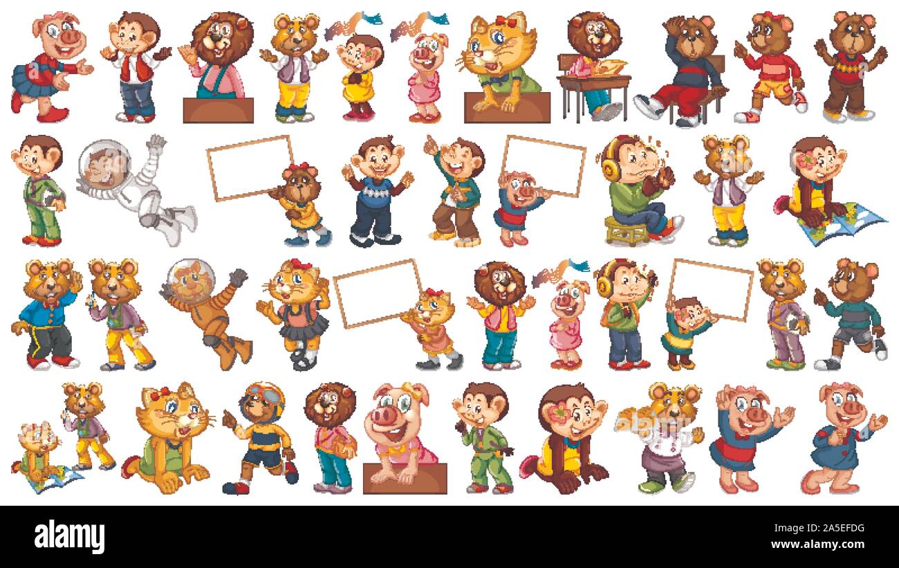 Animals acting in human-like actions and poses illustration Stock ...