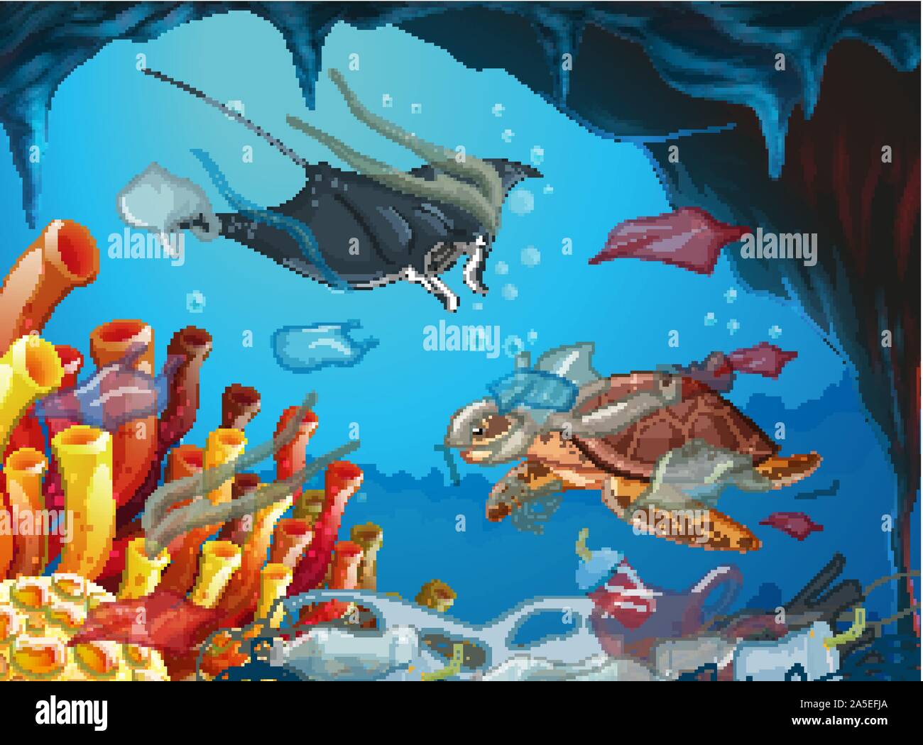 Underwater scene with animals and trash illustration Stock Vector Image ...