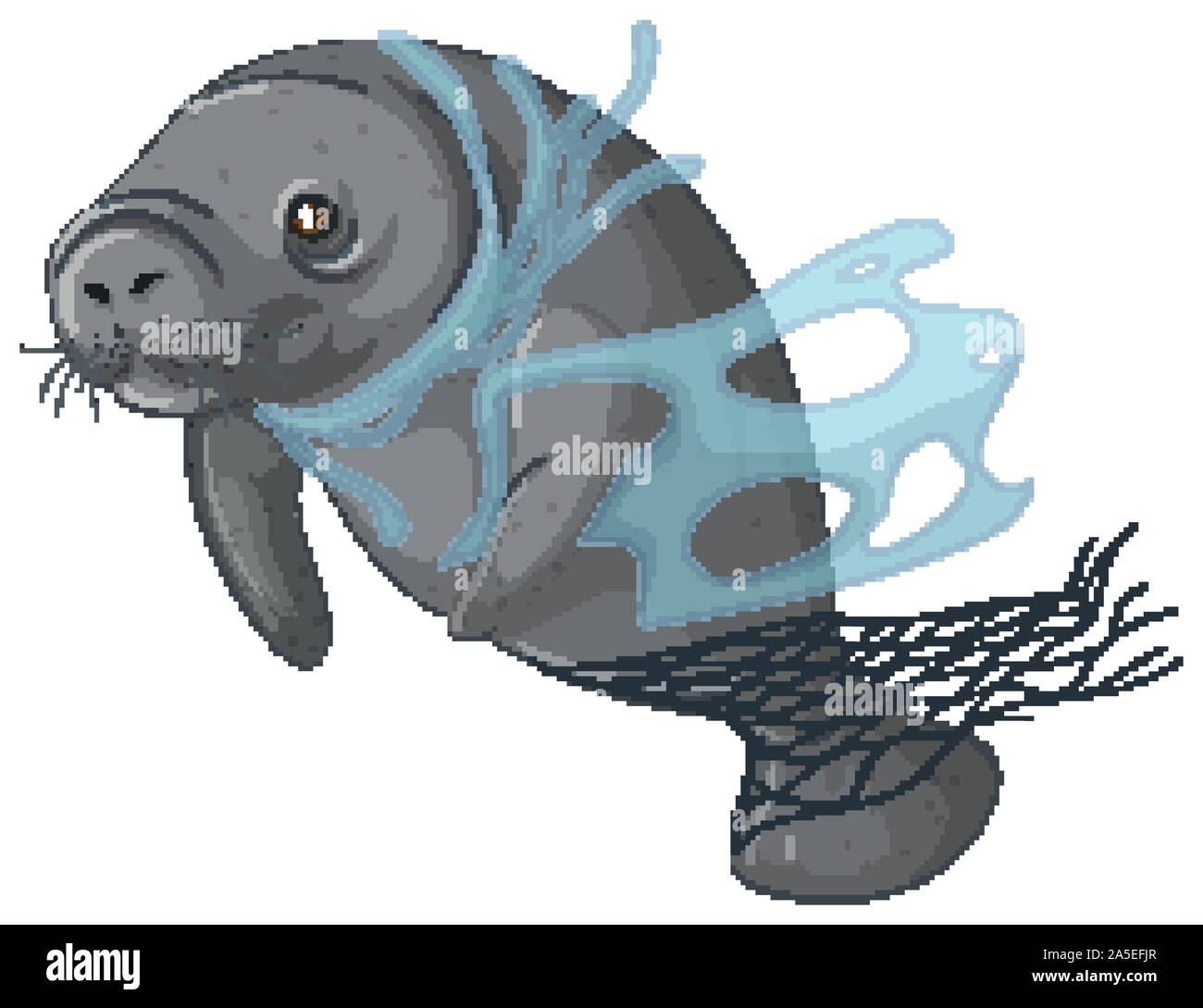 Manatee with plastic net on white background illustration Stock Vector ...