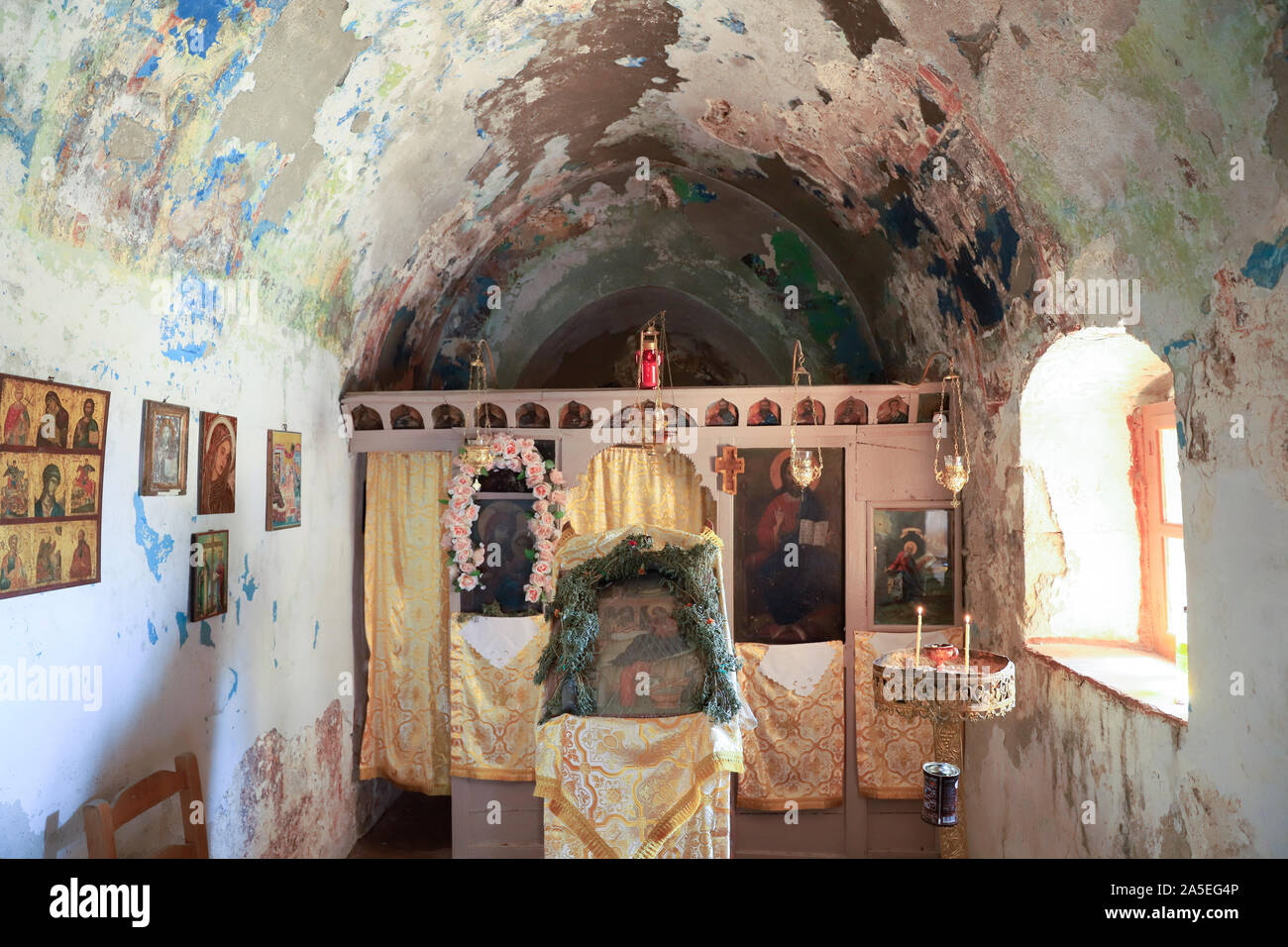 Cave of Pythagoras in the hills above Marathokambos on the Greek island ...