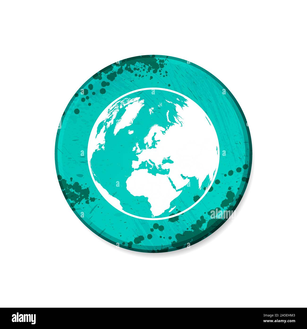 Grunge blue circle board frame with world map isolated on white ...