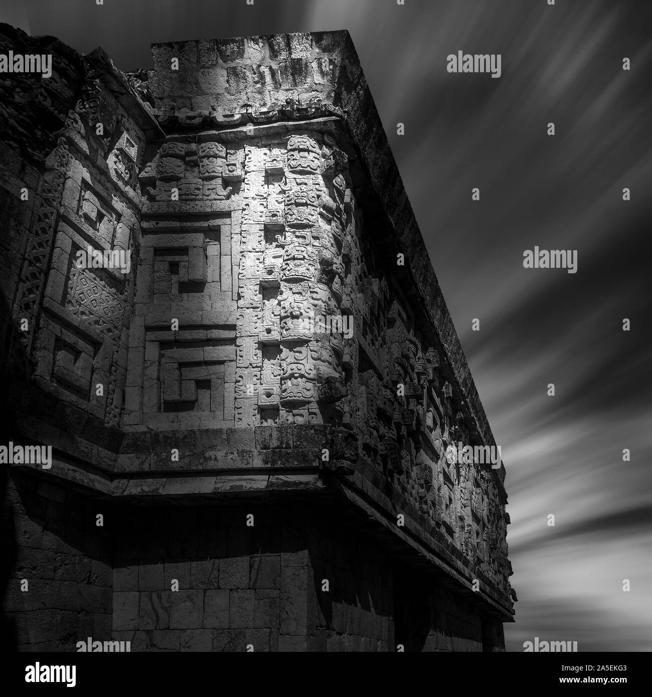 A decorated wall of the Governor's Palace at Uxmal, Yucatan, Mexico ...