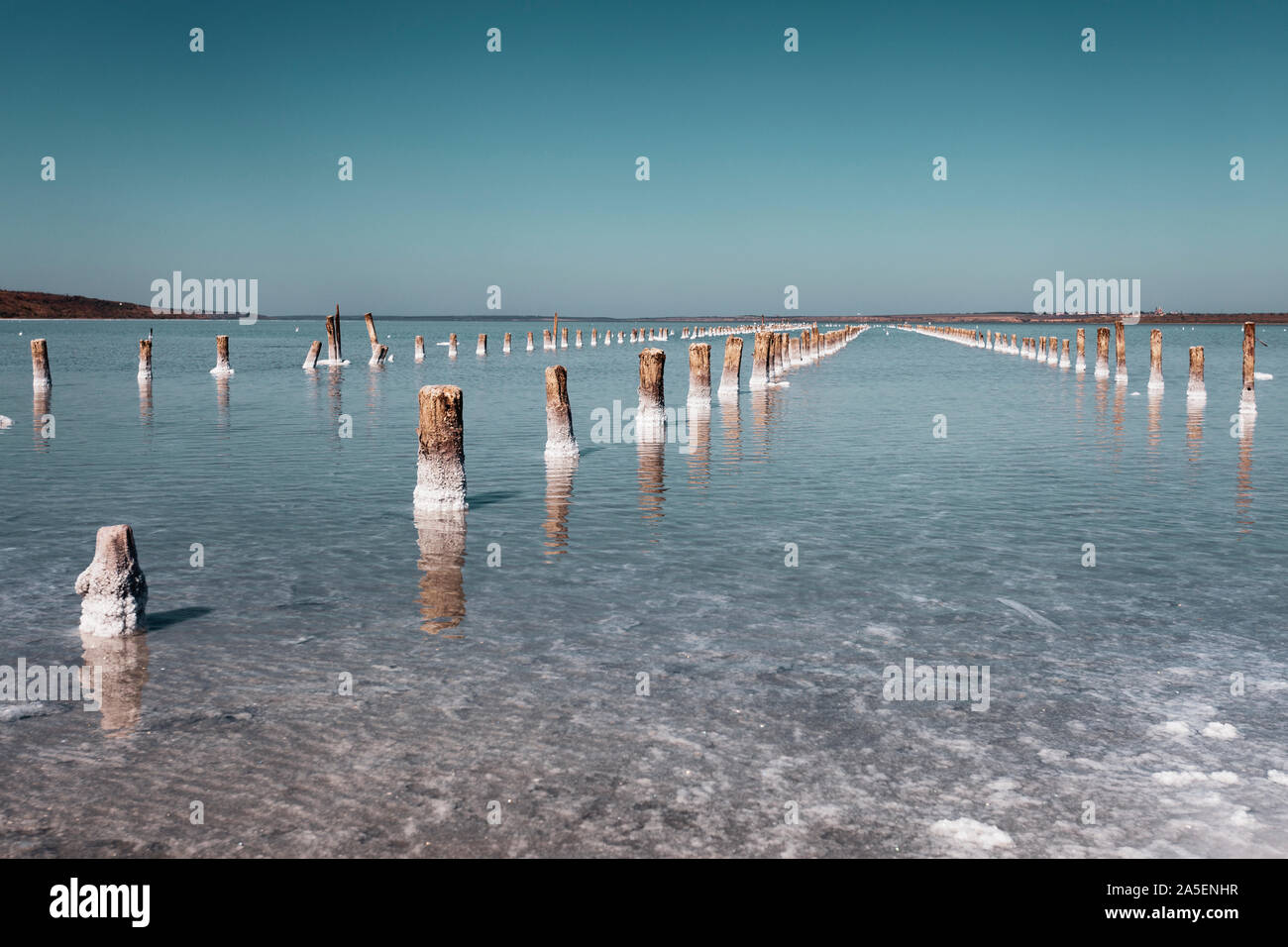 Salt lake in the south of Ukraine with mud baths. Treatment in a salt ...