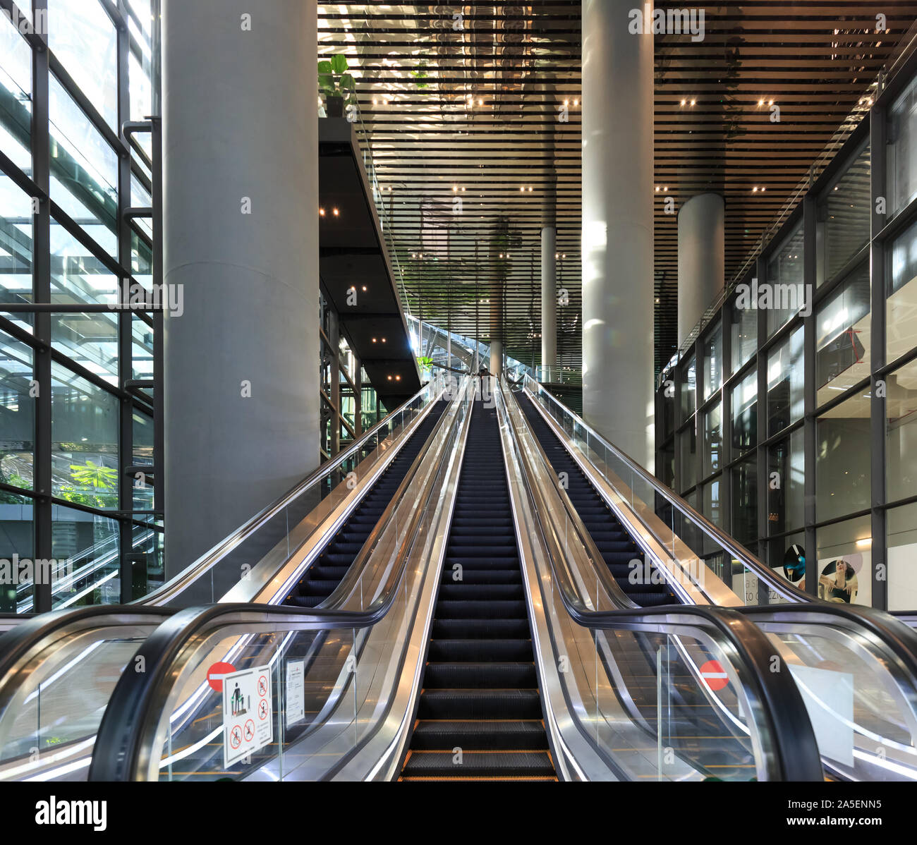 Singapore-23 JUN 2018:modern Mechanical escalators inside a office ...