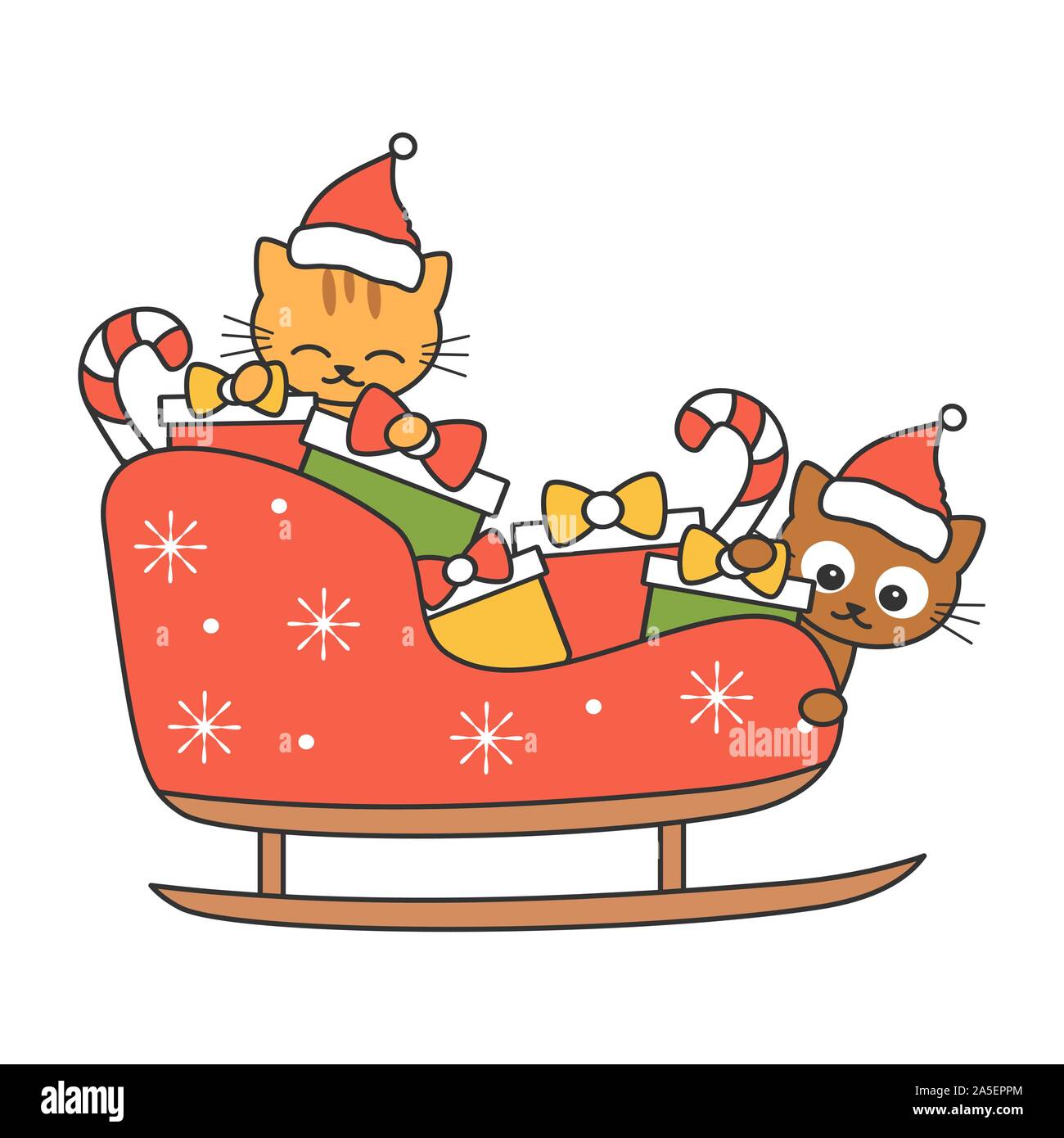 cute cartoon cats in the sleigh vector holidays christmas illustration ...
