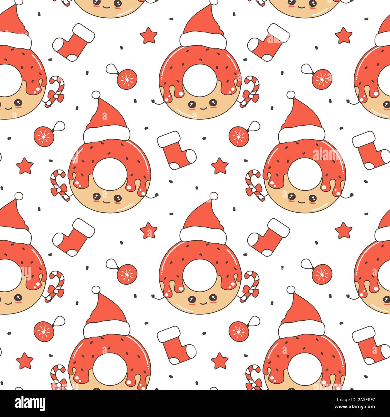 cute cartoon character christmas donut with santa hat funny seamless ...