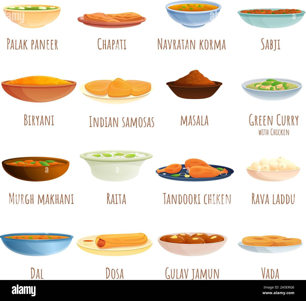 Indian cuisine icons set. Cartoon set of indian cuisine vector icons ...