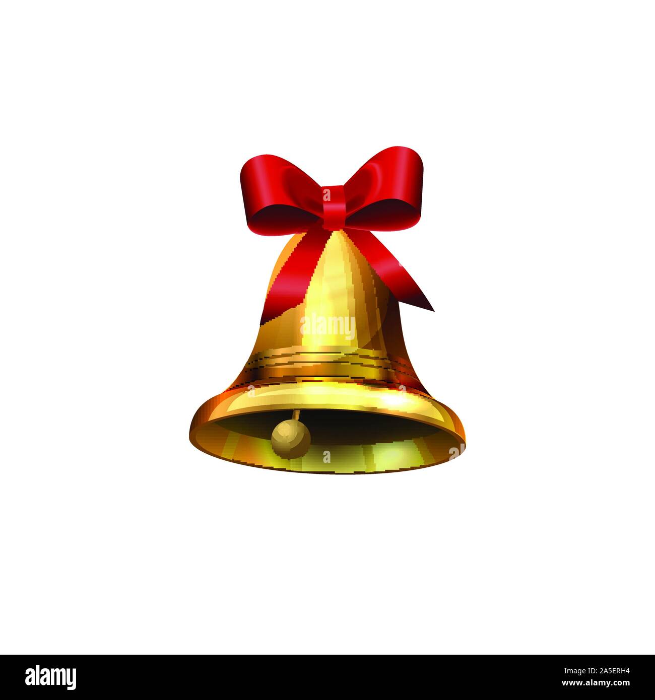 Vector illustration of shiny golden Christmas bell decorated with red ...