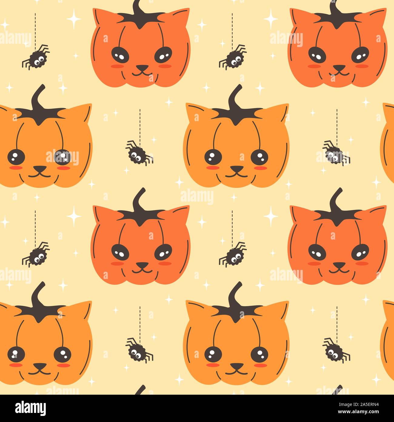 cute cartoon cat pumpkin seamless vector halloween pattern background ...