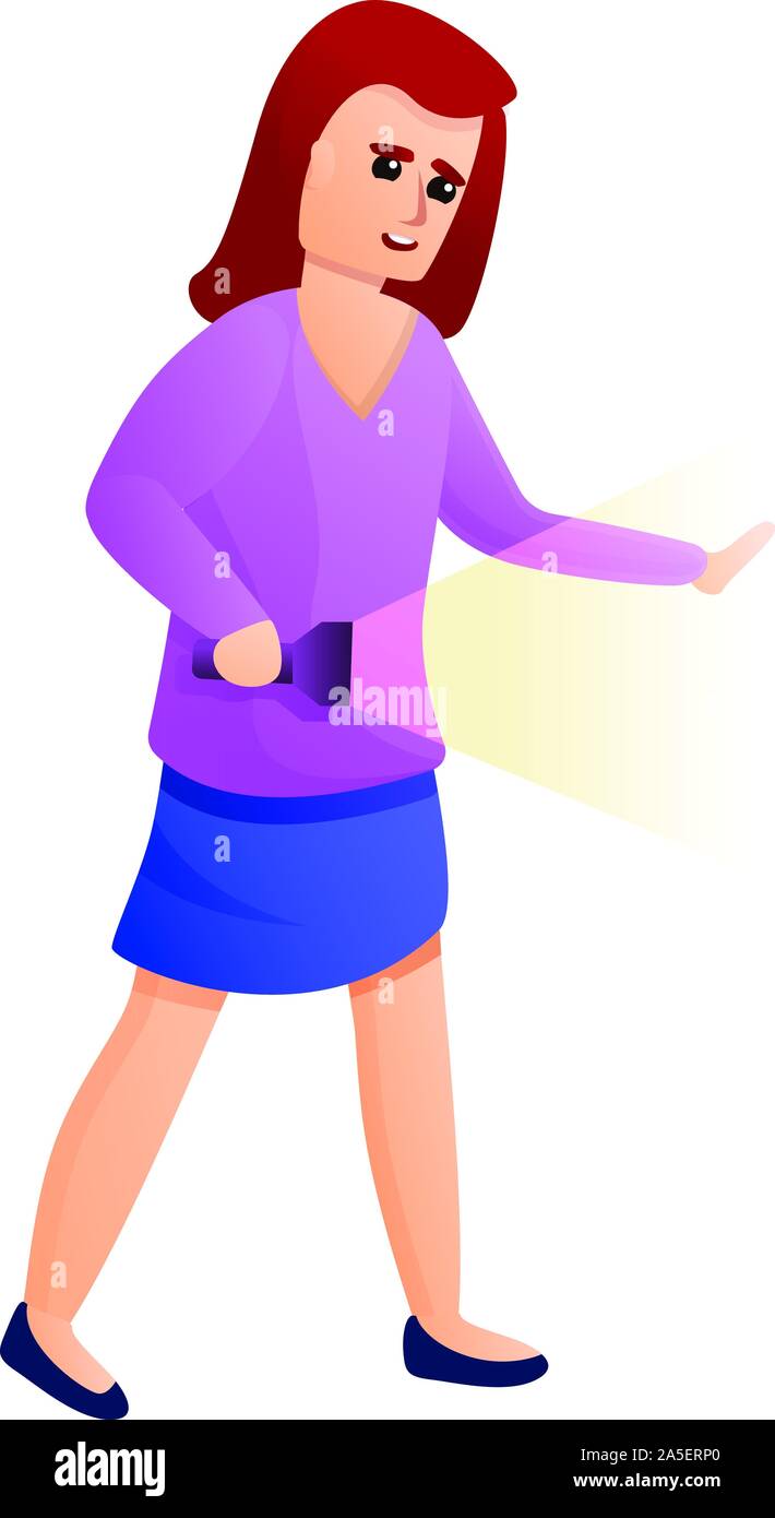 Woman search way flashlight icon. Cartoon of woman search way ...