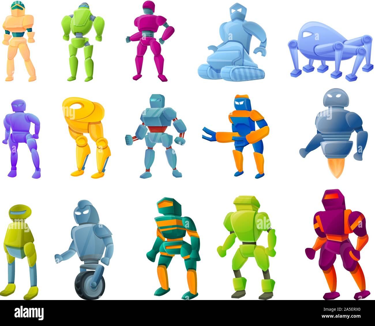 Robot-transformer icons set. Cartoon set of robot-transformer vector ...