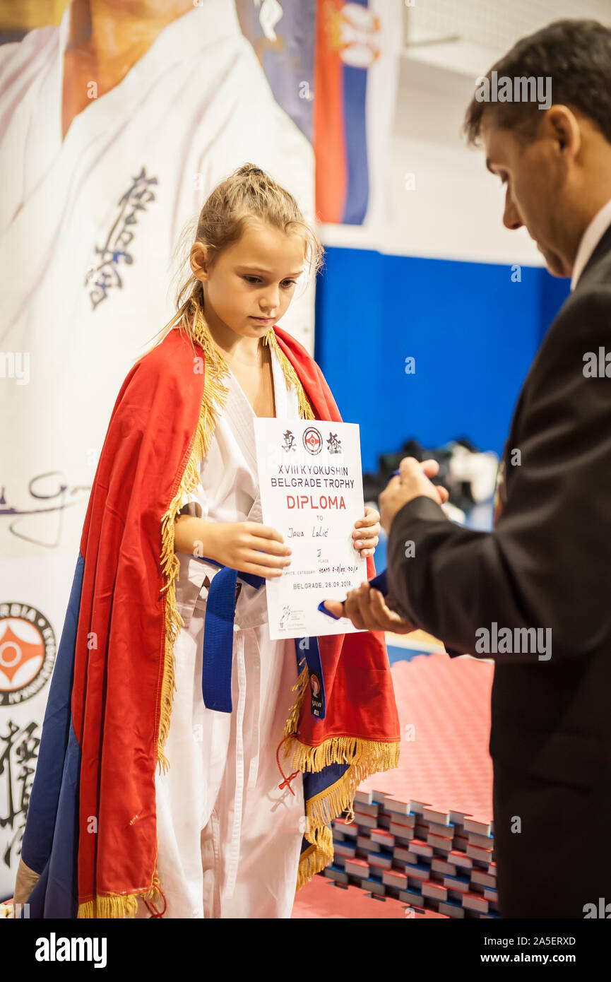 BELGRADE, SERBIA - 28. SEPTEMBER 2019. Kids and children winners with ...