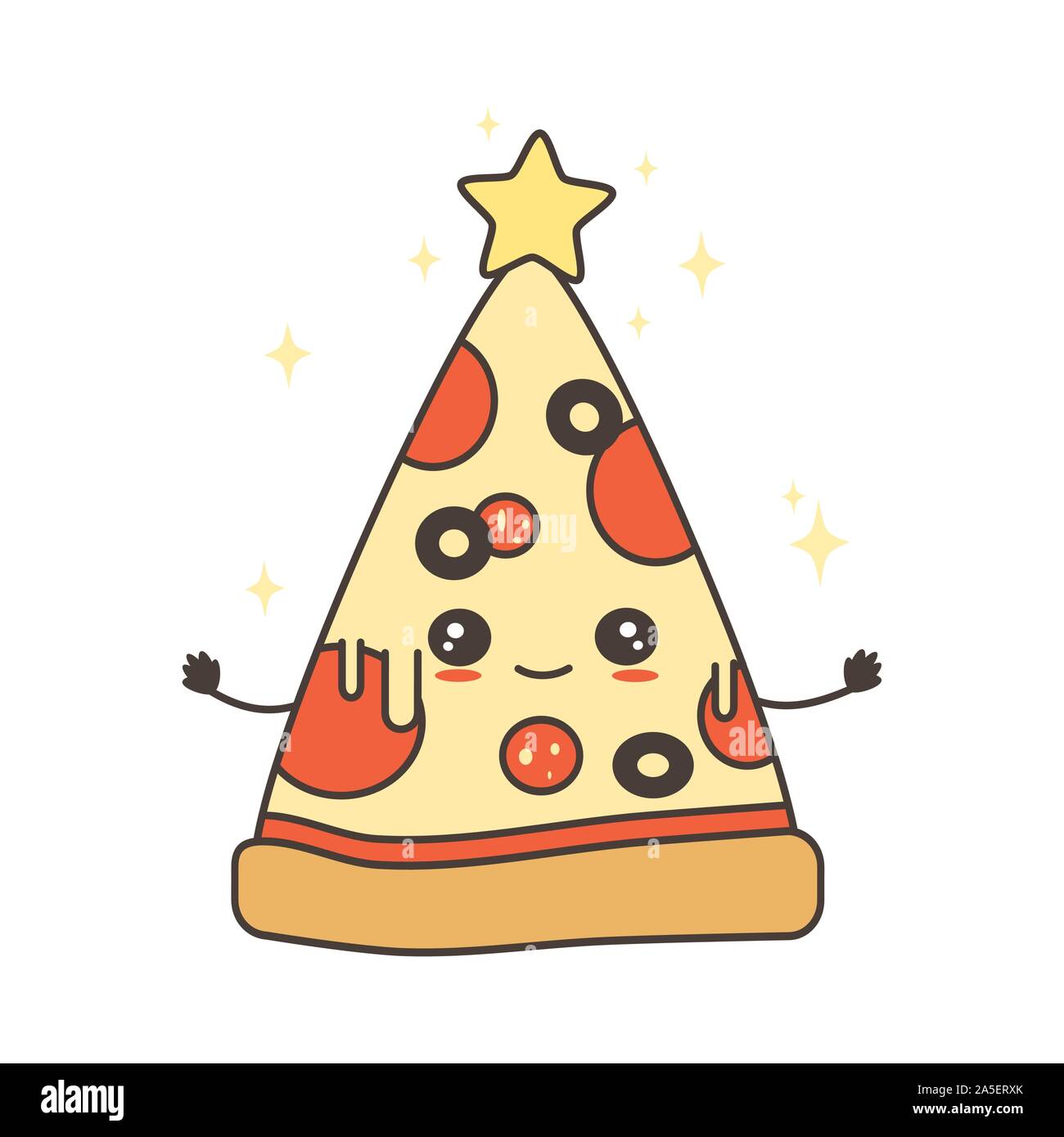 cute cartoon character pizza slice christmas tree with star on top ...