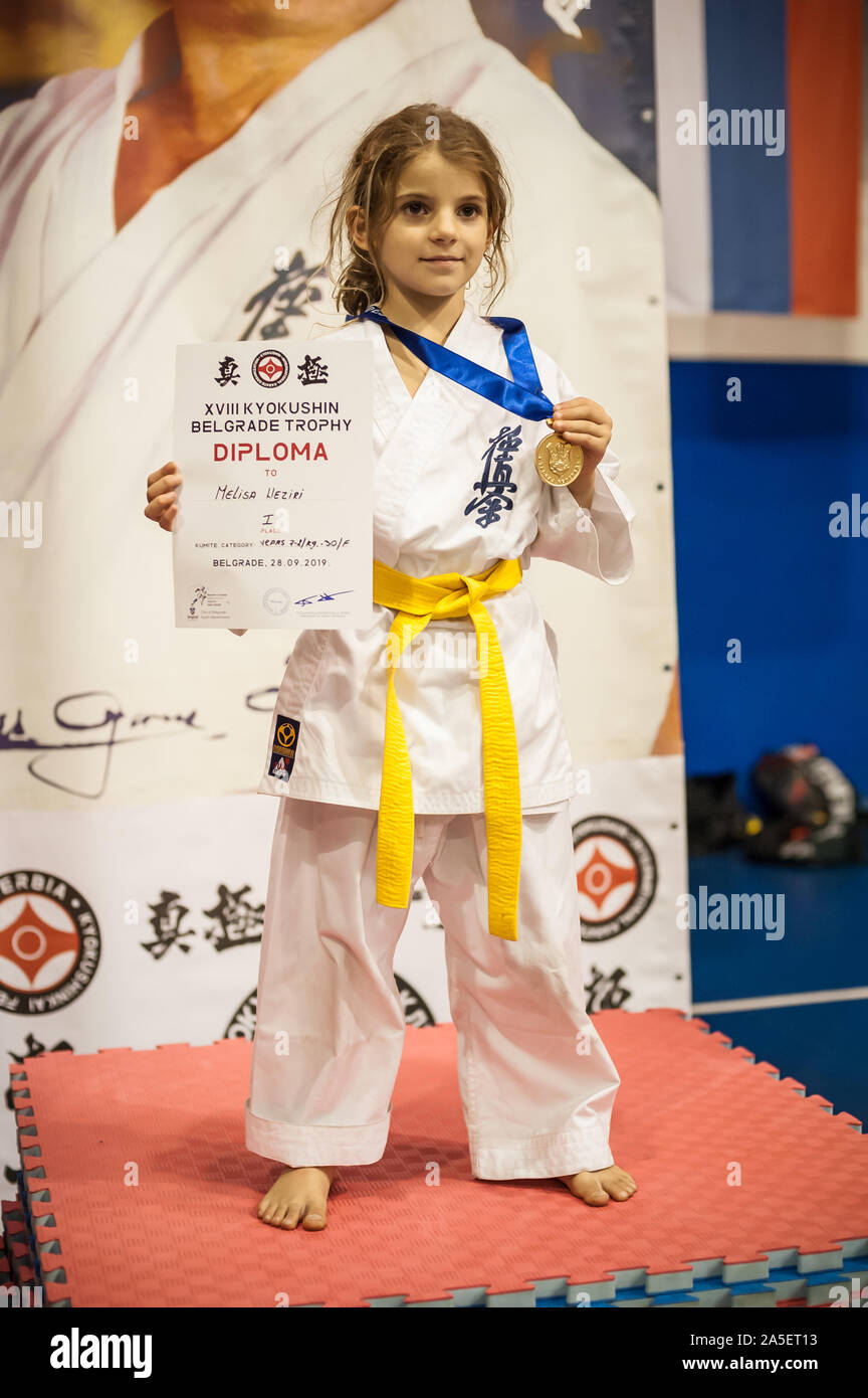 BELGRADE, SERBIA - 28. SEPTEMBER 2019. Kids and children winners with ...