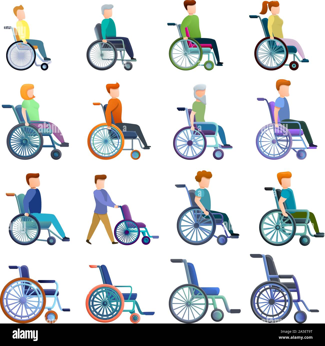 Wheelchair icons set. Cartoon set of wheelchair vector icons for web ...