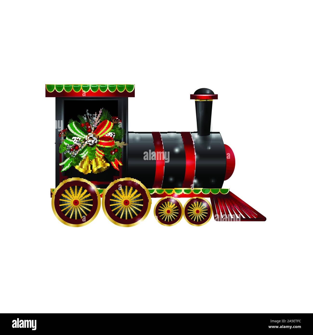 Little Christmas train with wagons decorated red ribbon Vector Stock ...