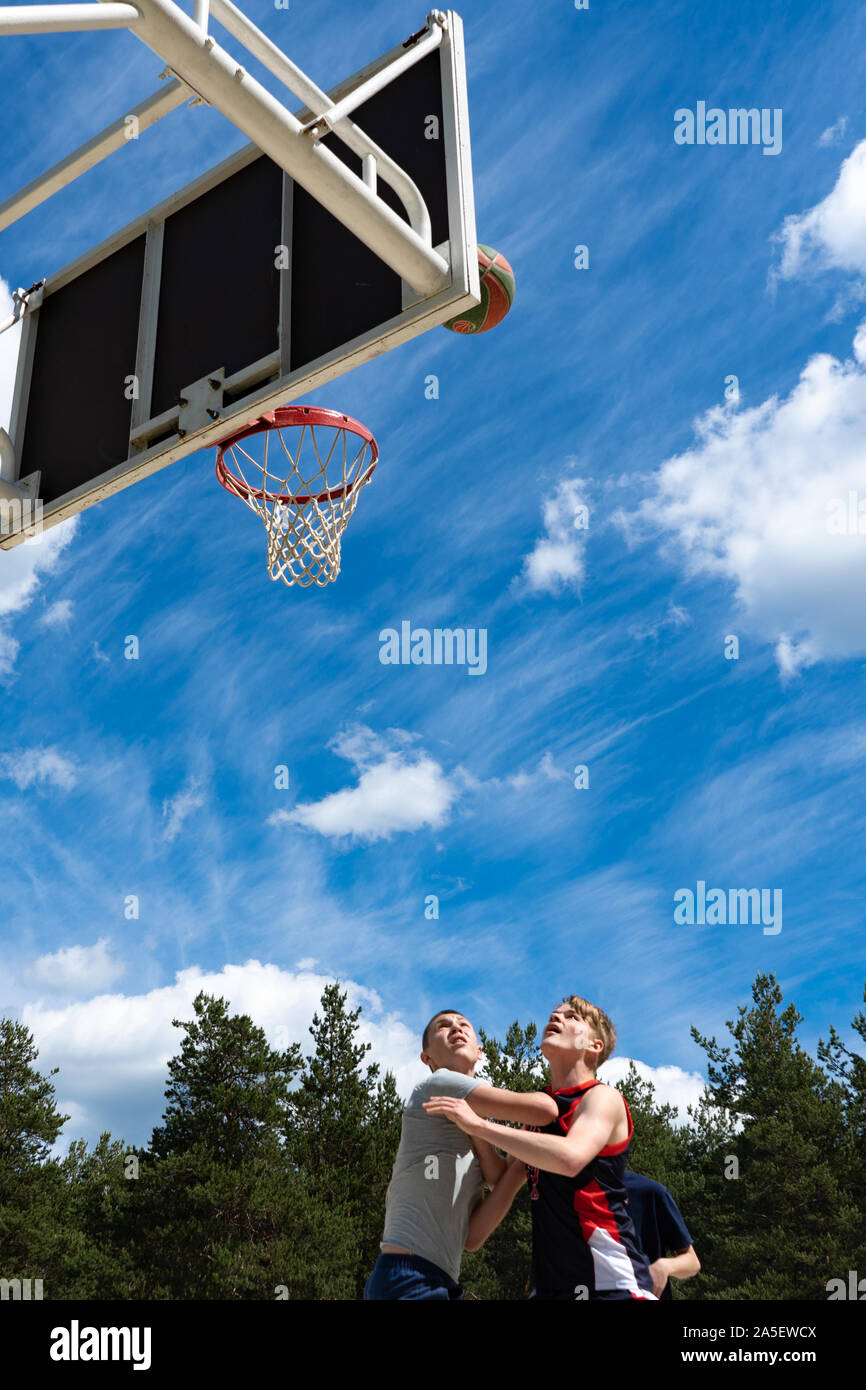 Chelyabinsk Region, Russia - June 2019. Basketball players in action on ...