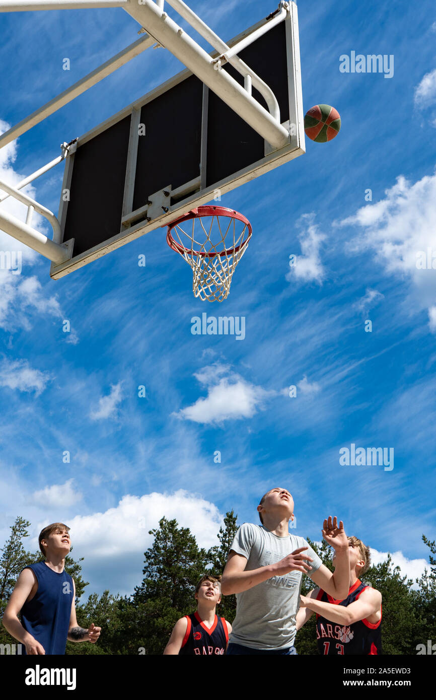 Chelyabinsk Region, Russia - June 2019. Basketball players in action on ...