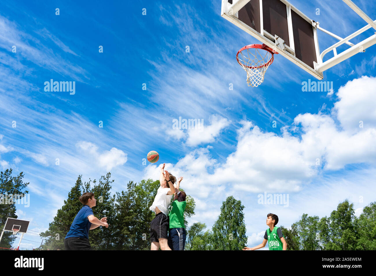 Chelyabinsk Region, Russia - June 2019. Basketball players in action on ...