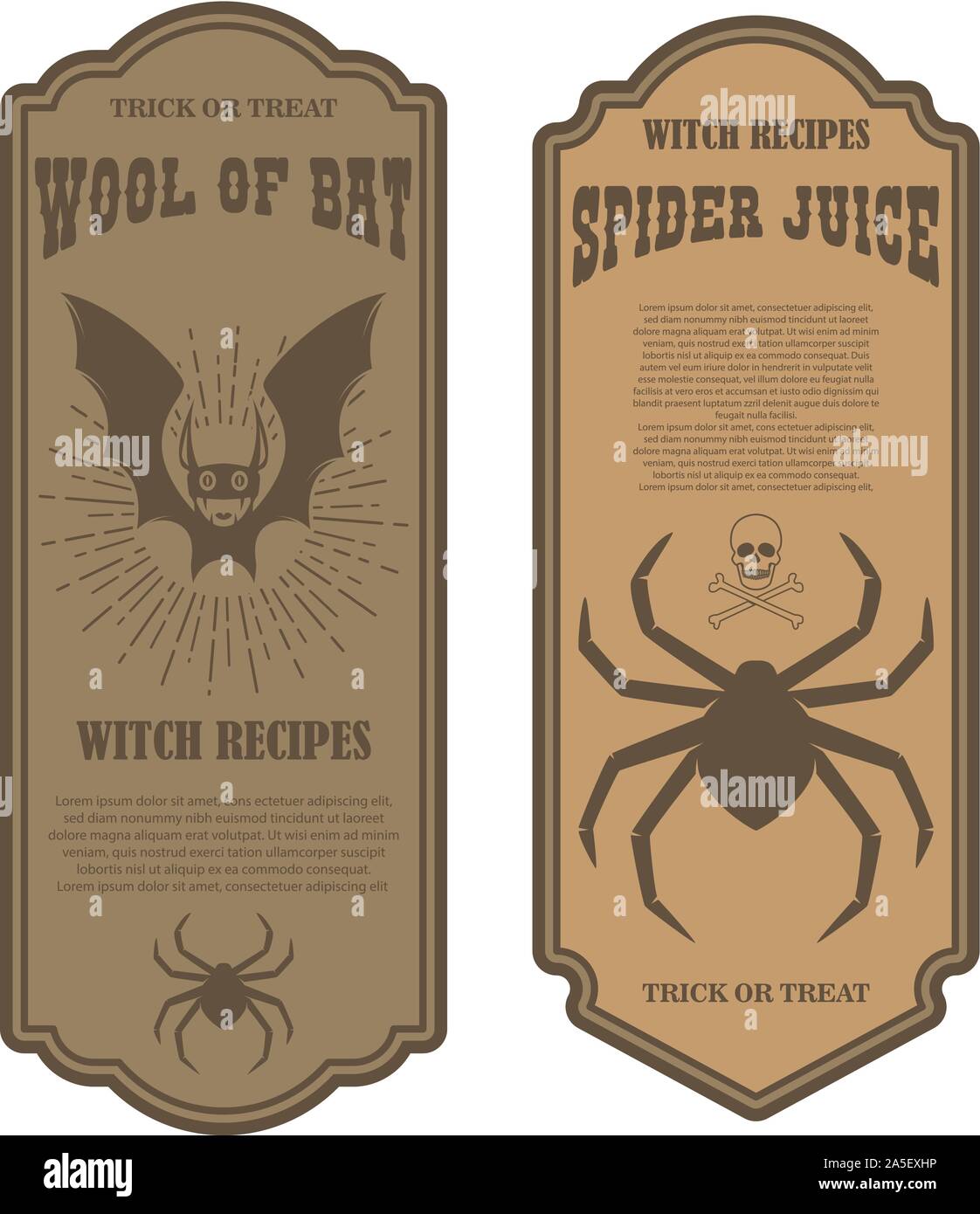 Halloween poison label. Wool of bat. Spider juice. Design element for ...