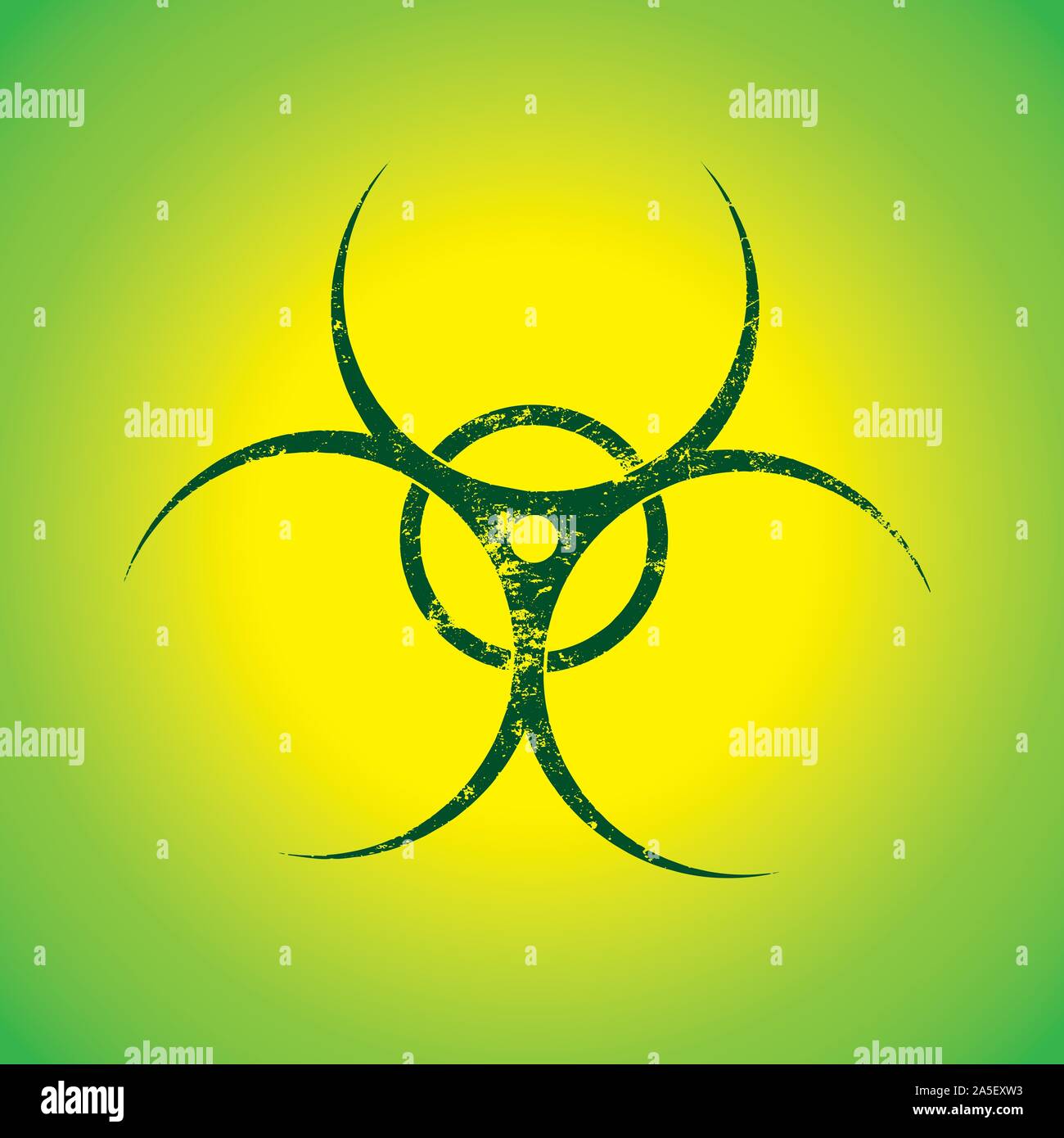 Vector illustration of grunge green biohazard warning sign painted over ...